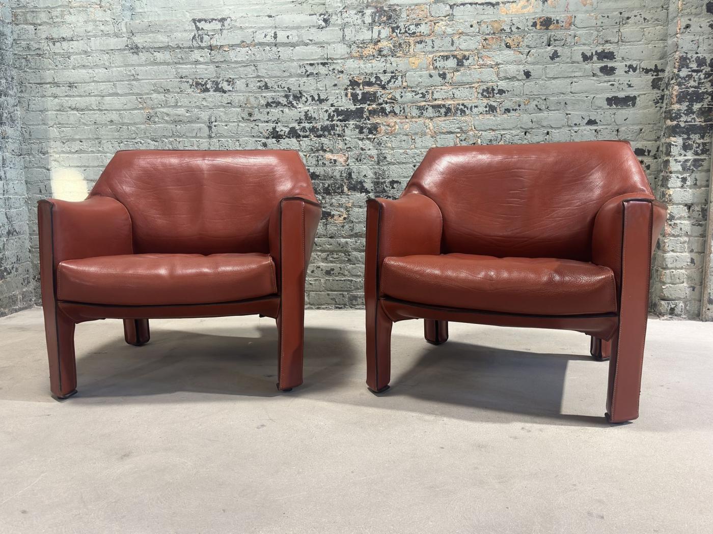 Mario Bellini - Mario Bellini Pair Leather Cab Lounge Chairs, Model 415 ...