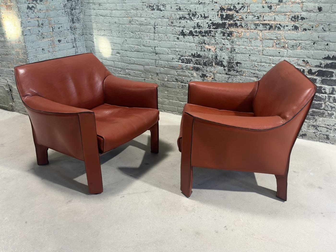 Mario Bellini - Mario Bellini Pair Leather Cab Lounge Chairs, Model 415 ...