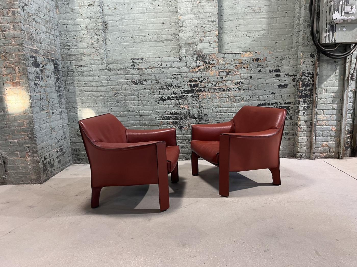 Mario Bellini - Mario Bellini Pair Leather Cab Lounge Chairs, Model 415 ...