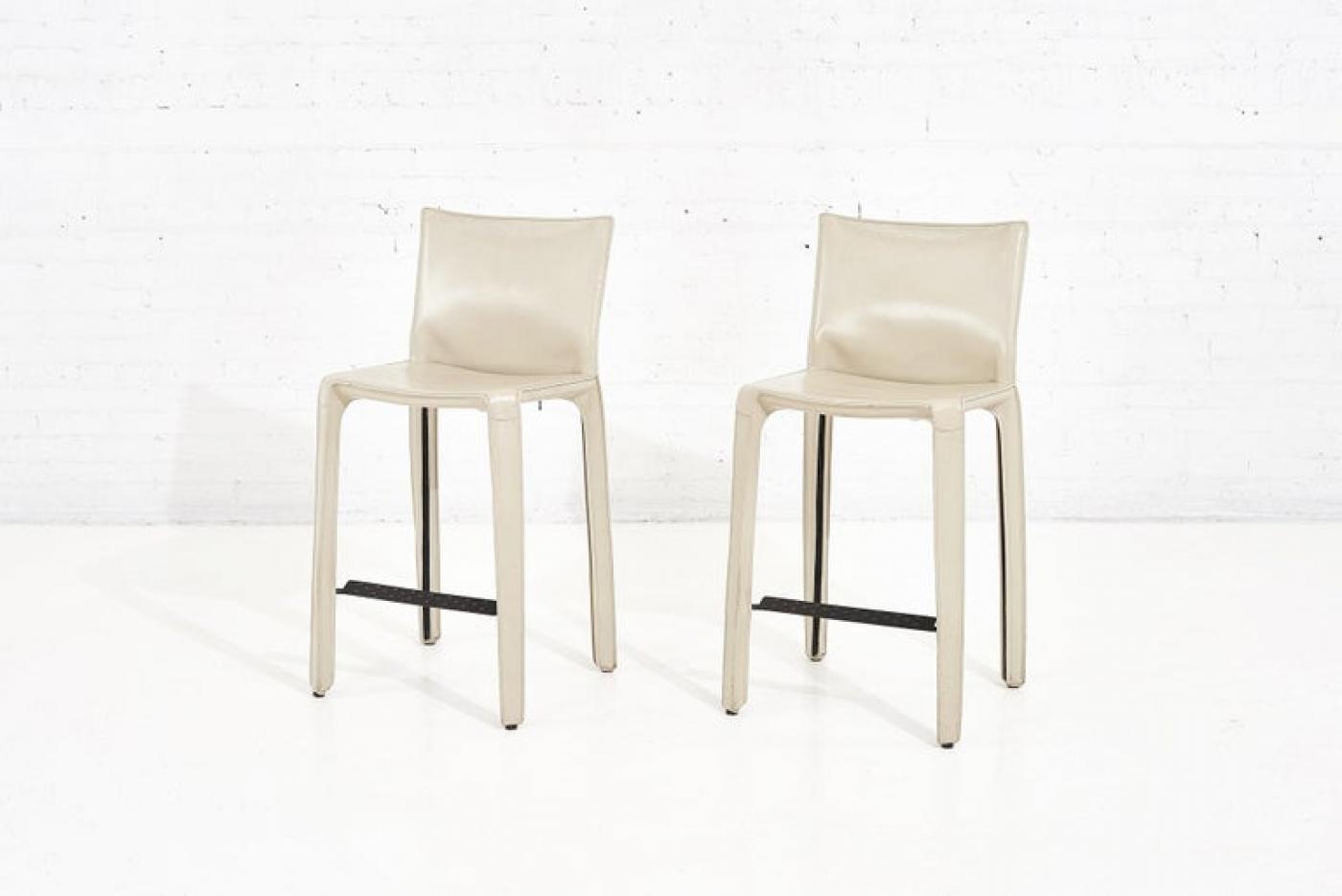 Mario Bellini - Mario Bellini White Leather CAB Stools, Cassina 1980, Italy
