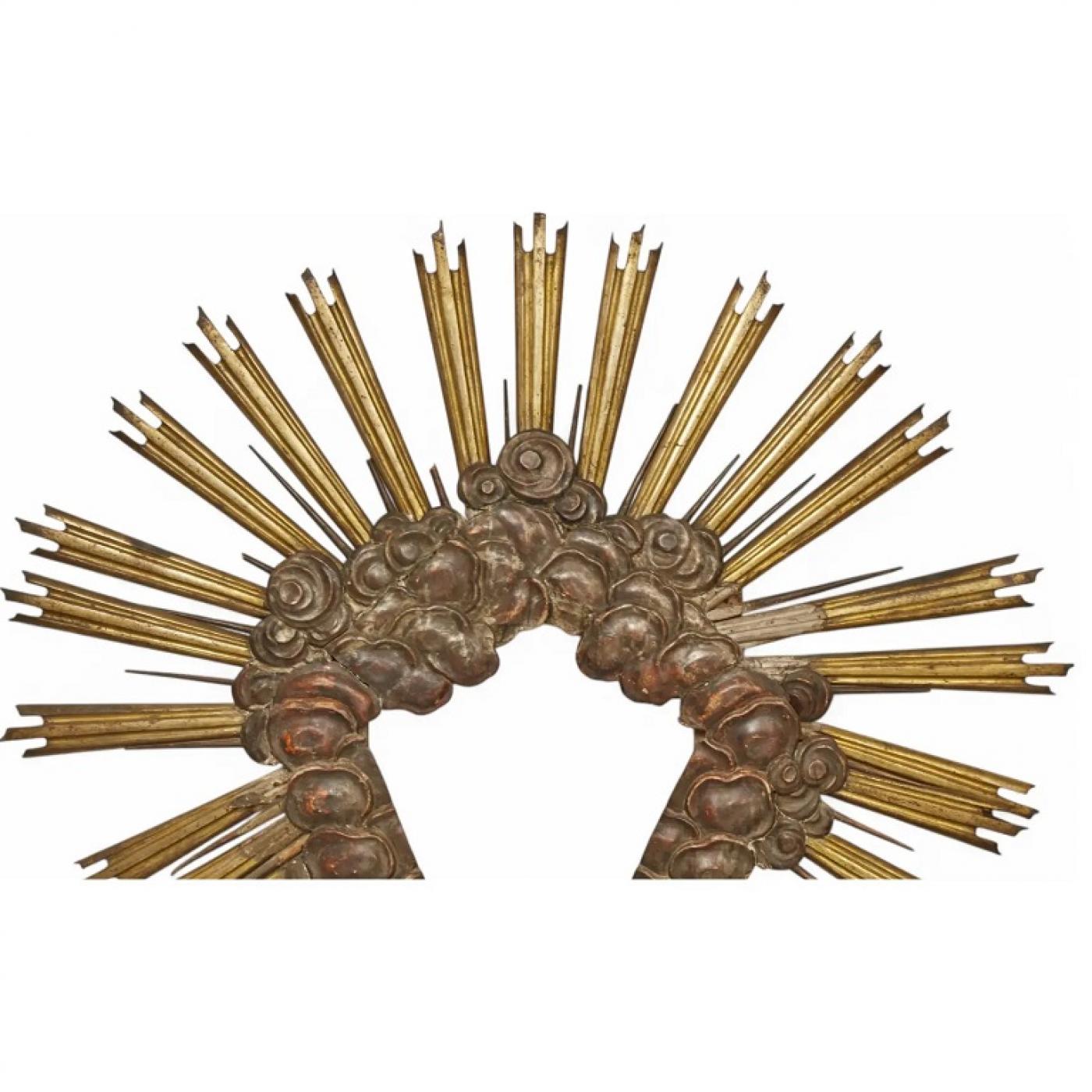 Massive Antique Early 18th C Giltwood Sunburst Santos Crown