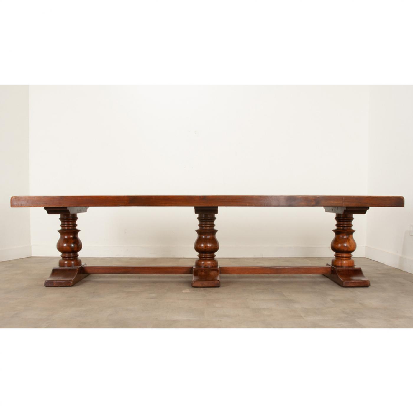 Massive French Oak Trestle Base Dining Table