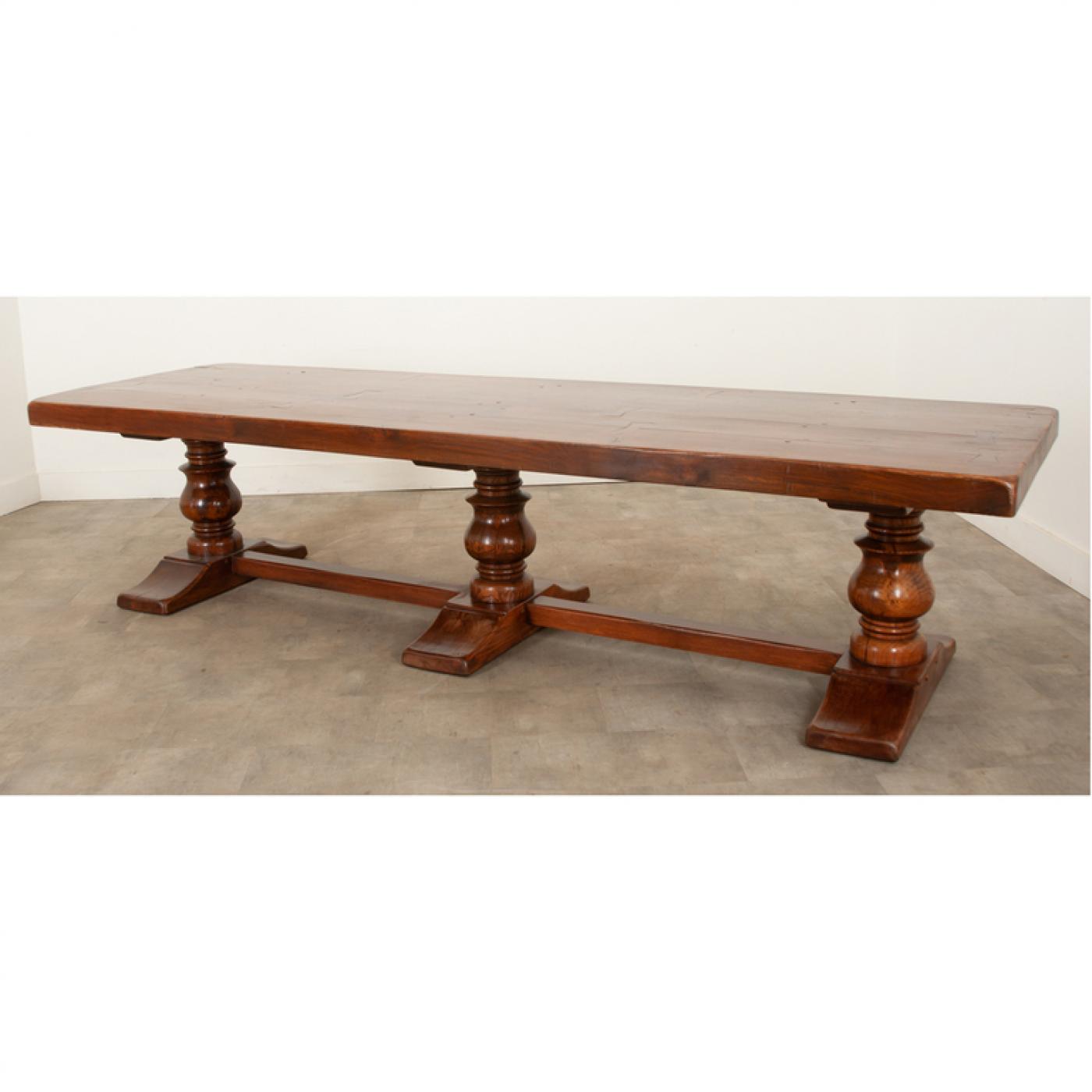 Massive French Oak Trestle Base Dining Table