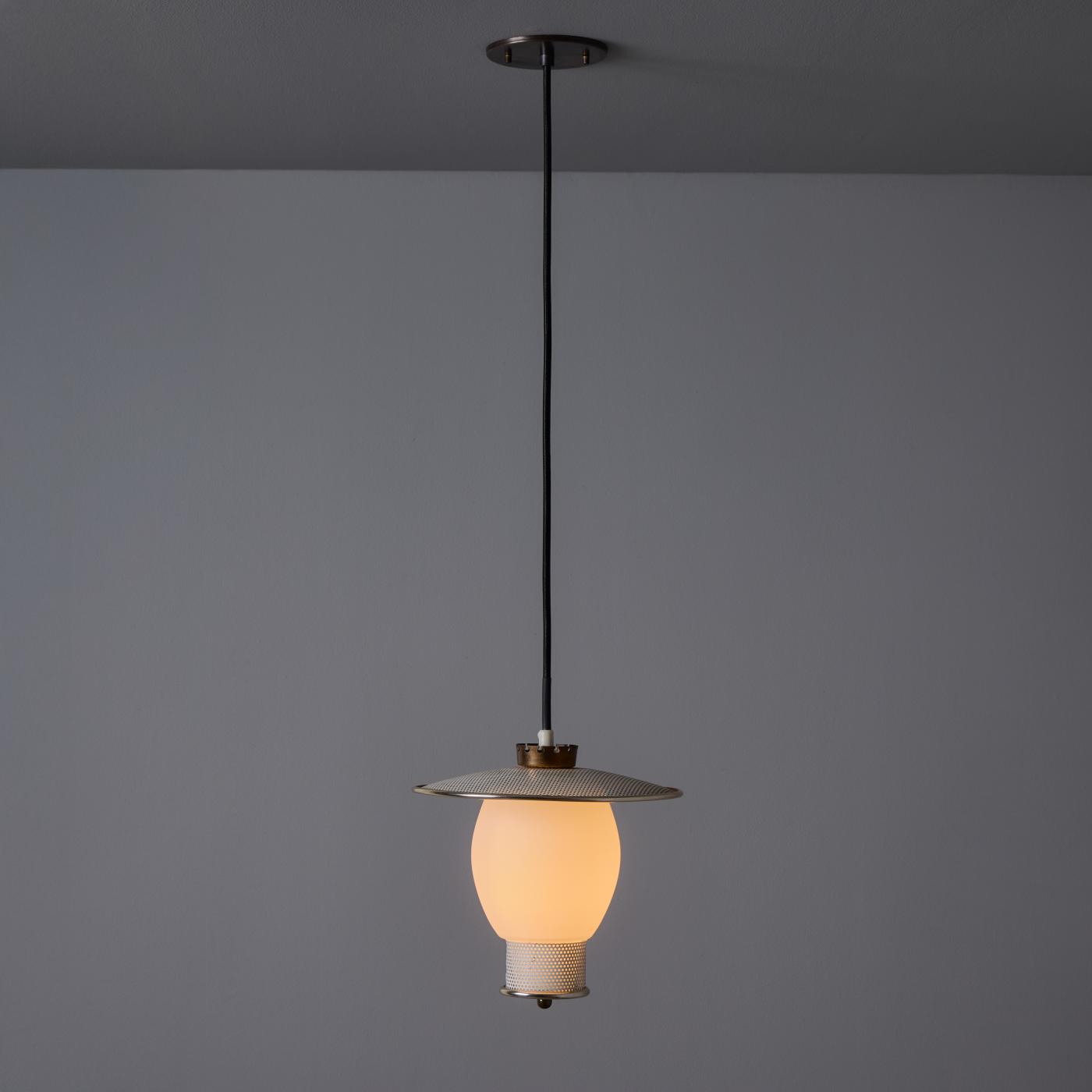 Mathieu Matégot - 1950s Perforated Metal and Opaline Glass Pendant ...
