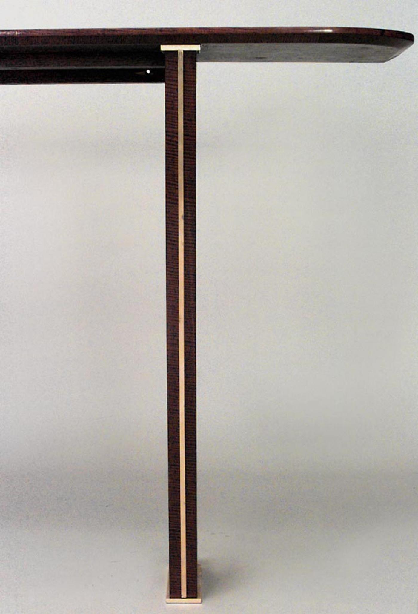 Maxime Old - French 1940s Brass Mounted Makore Veneered Console Table