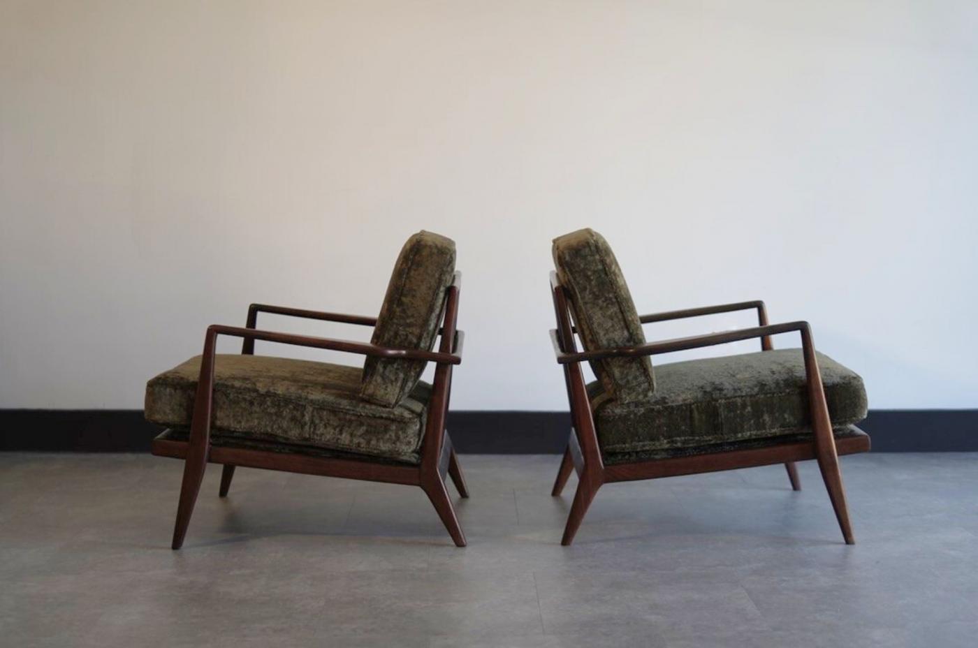 Mel Smilow - Mel Smilow Walnut Rail Back Lounge Chairs, Model WAC 33, C ...