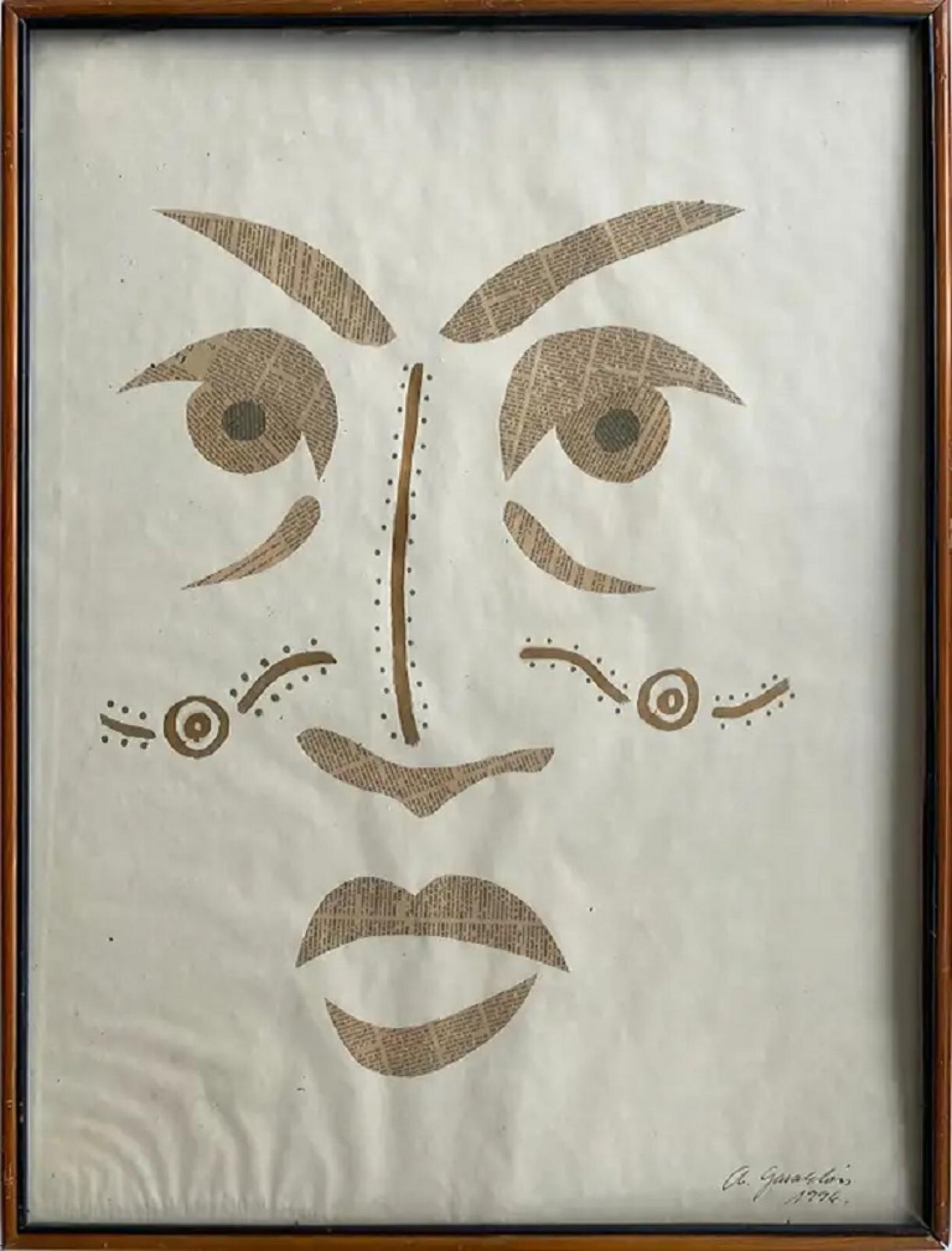 Mexican Newsprint Collage Artist Signed and Dated 1996 Titled "Hombre ...