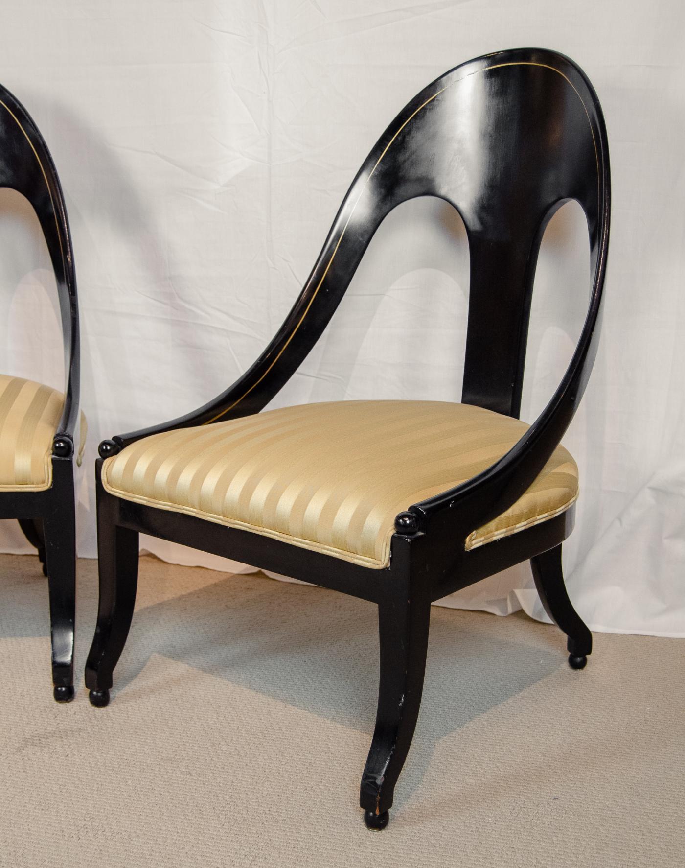 Michael Taylor - Pair of Spoon Back Slipper Chairs with Gilt Detail