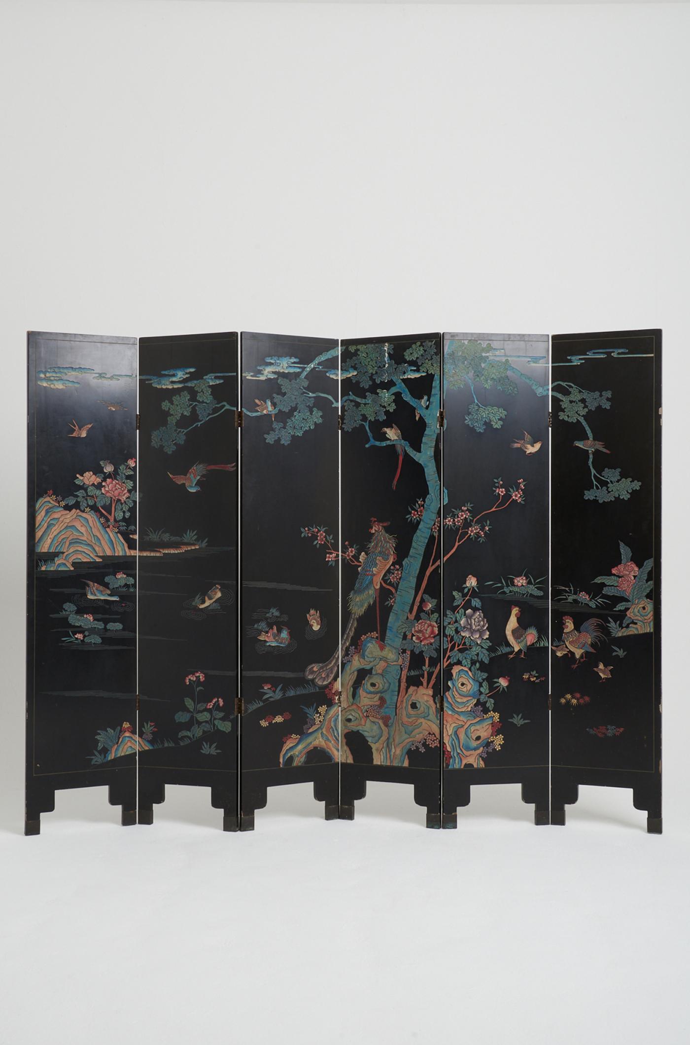 Mid 20th Century Lacquer 8 Leaf Screen