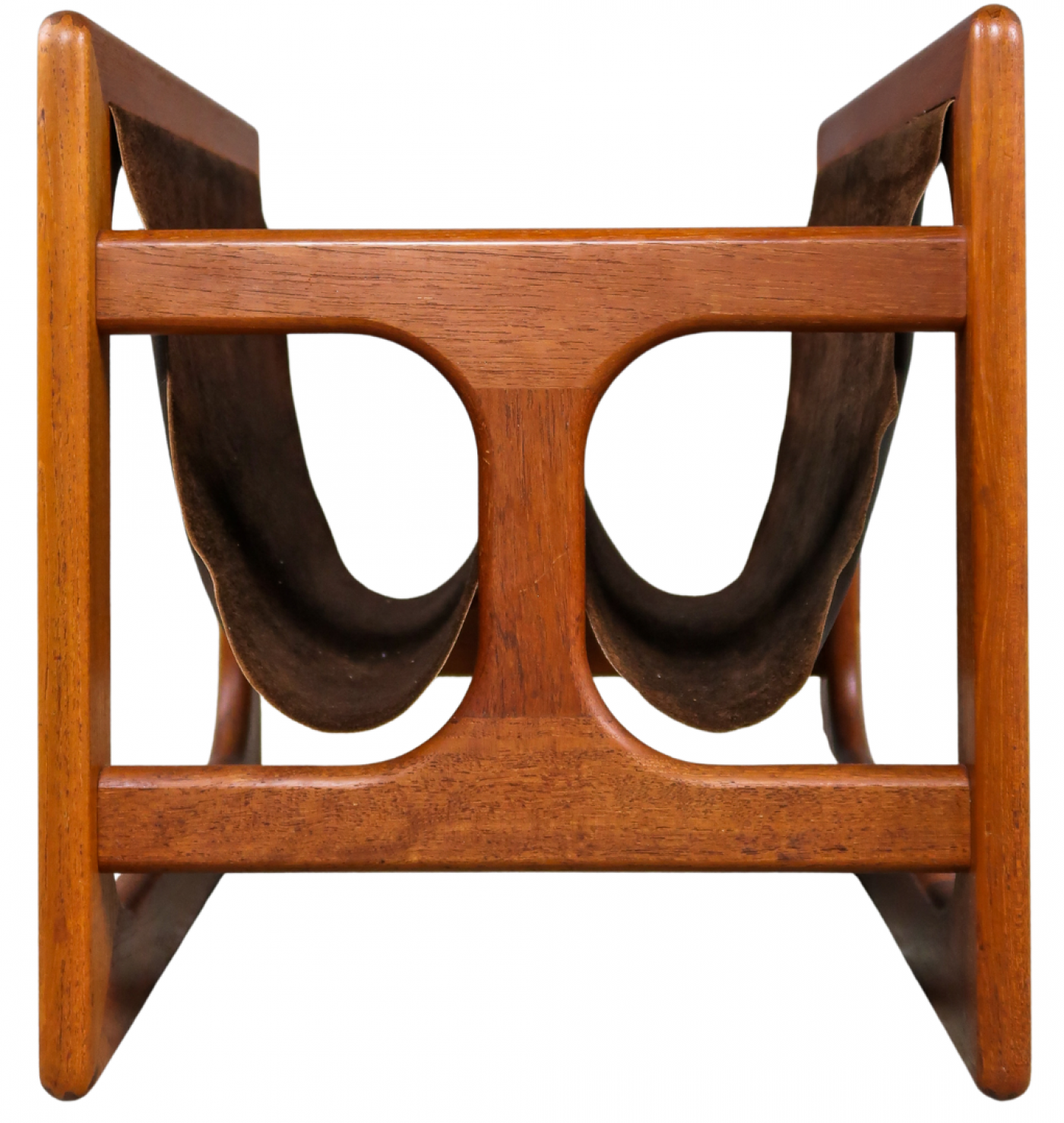 Mid-Century American Modern Teak & Leather Magazine Rack