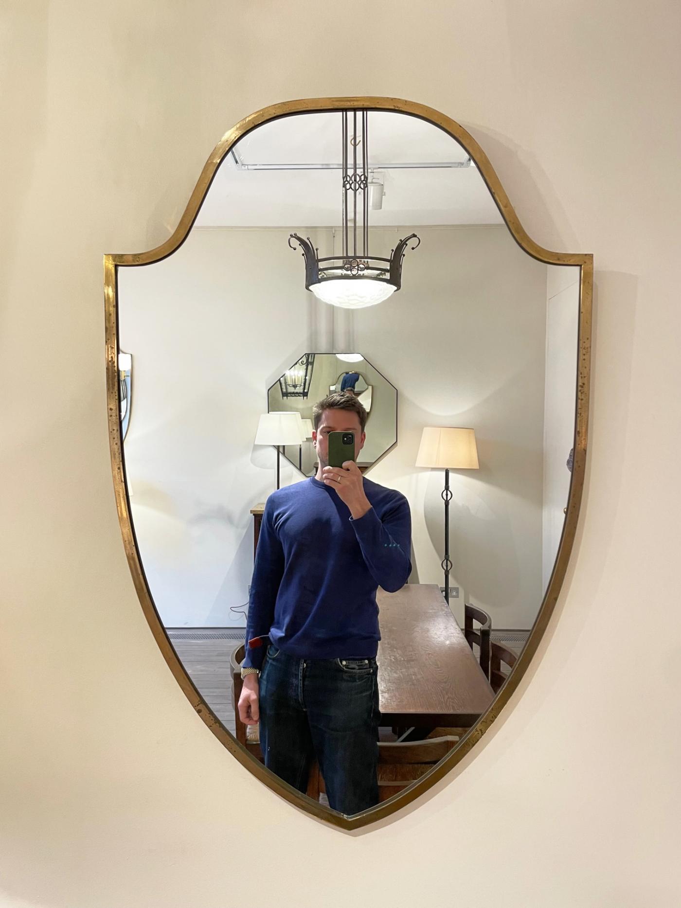 Mid-Century Brass Shield Mirror