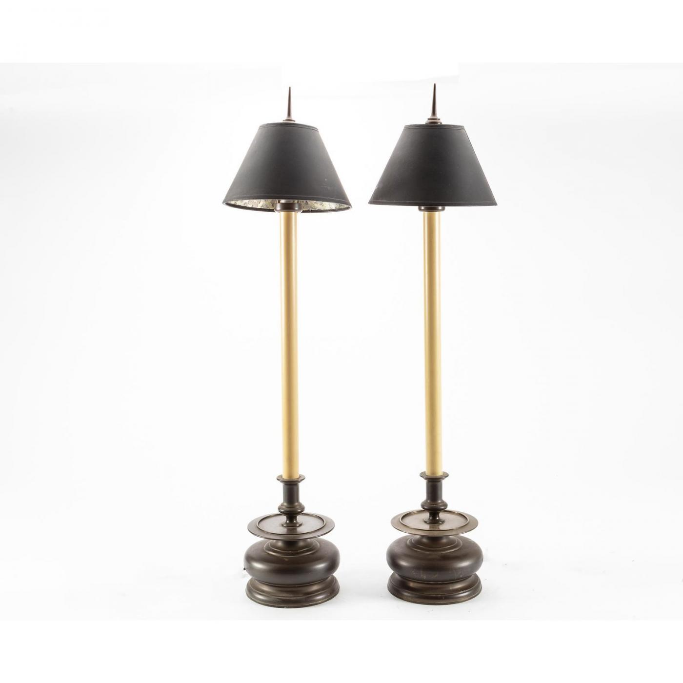 Mid Century Bronze Hispano Capstan Candlestick Lamps