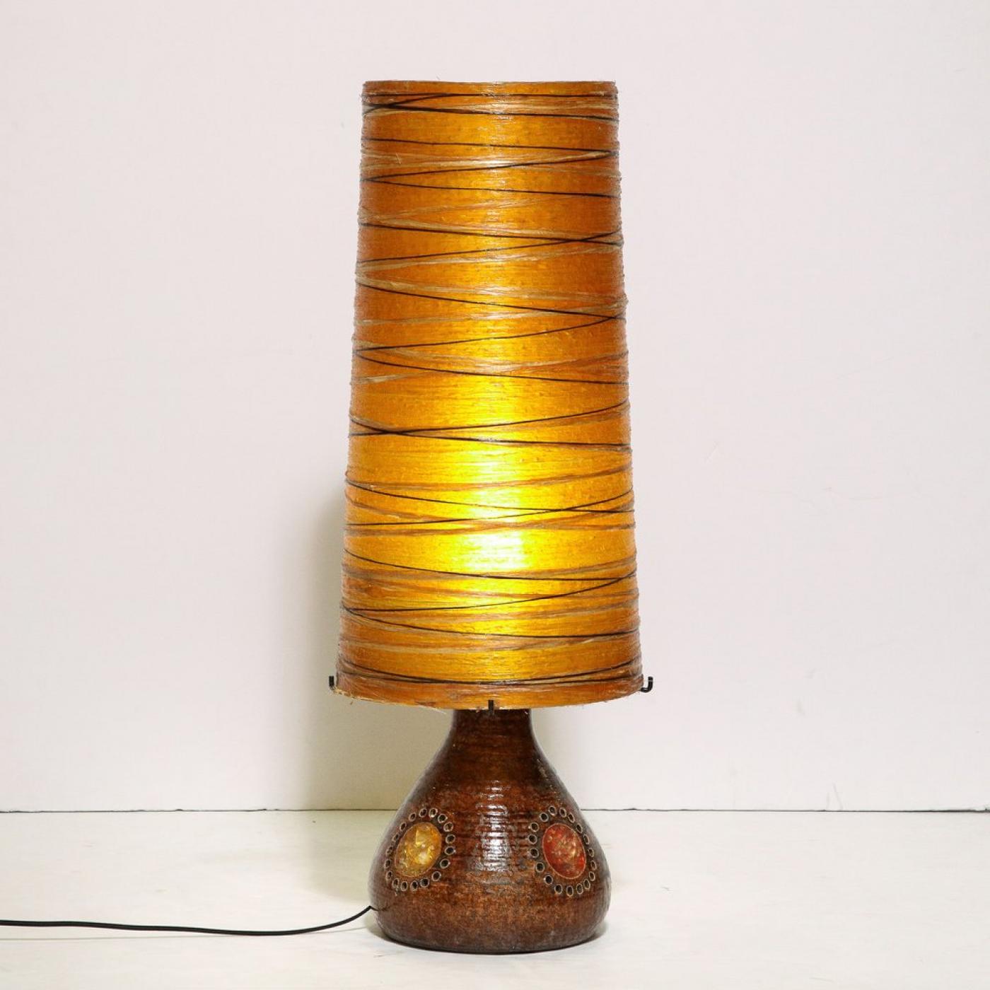 Mid-Century Brutalist Ceramic Table Lamp with Horizontally Striated ...