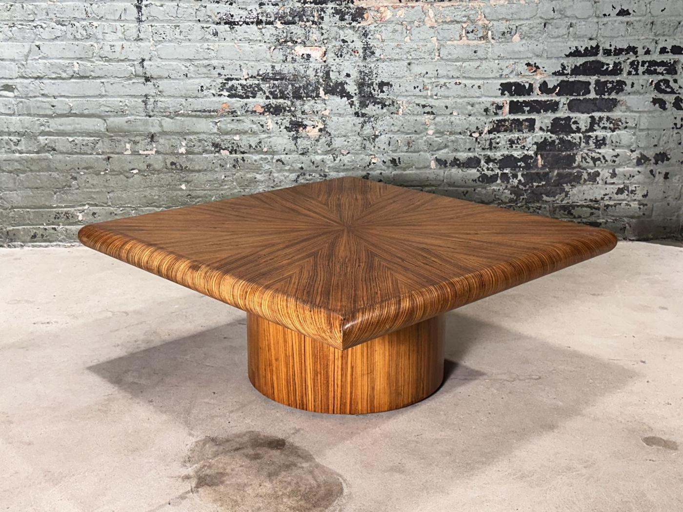 Mid Century Bullnose Edge Tiger Wood Coffee Table, 1970
