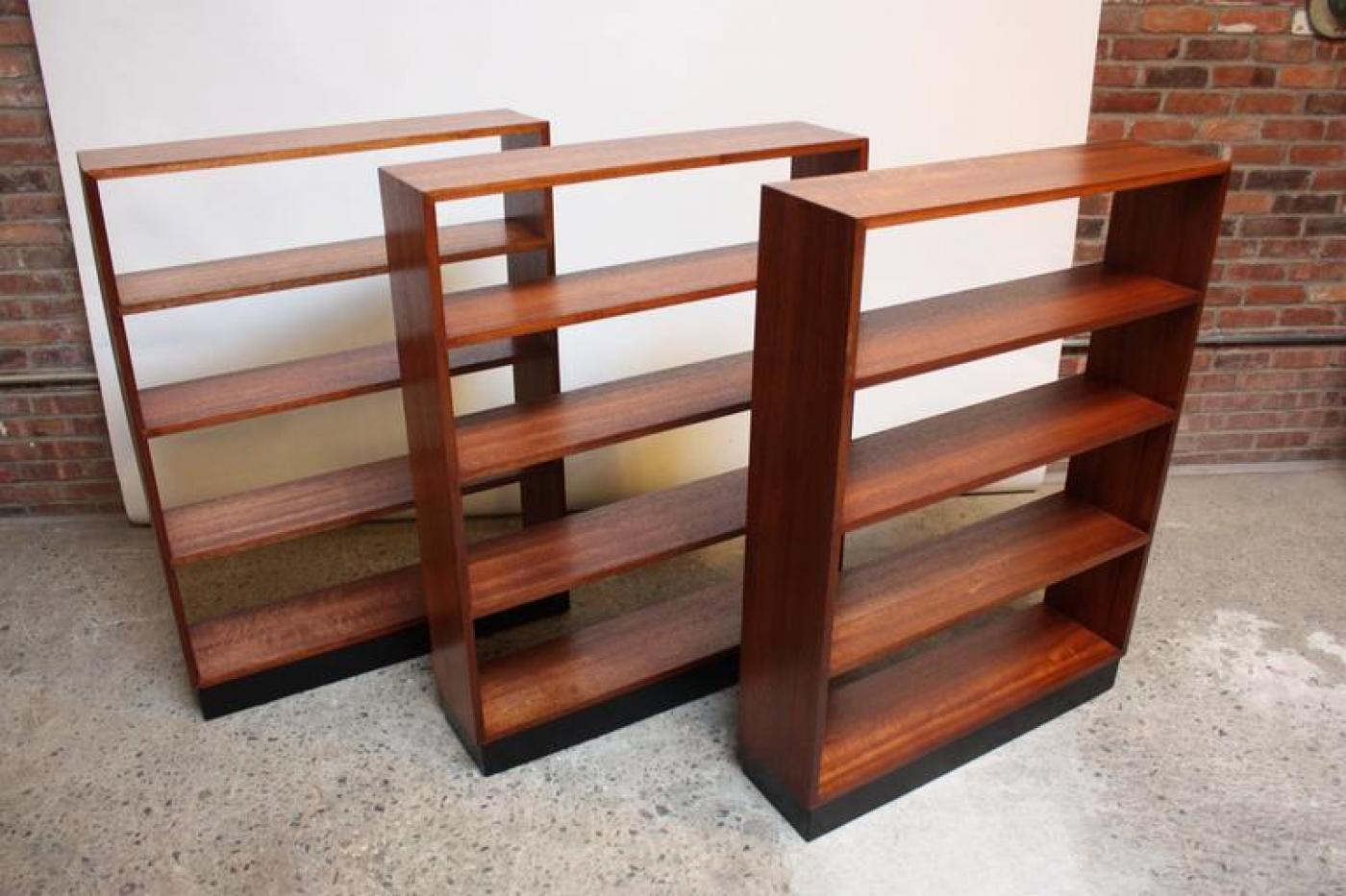 Mid-Century Custom Mahogany Book Shelves with Ebonized Plinth Bases
