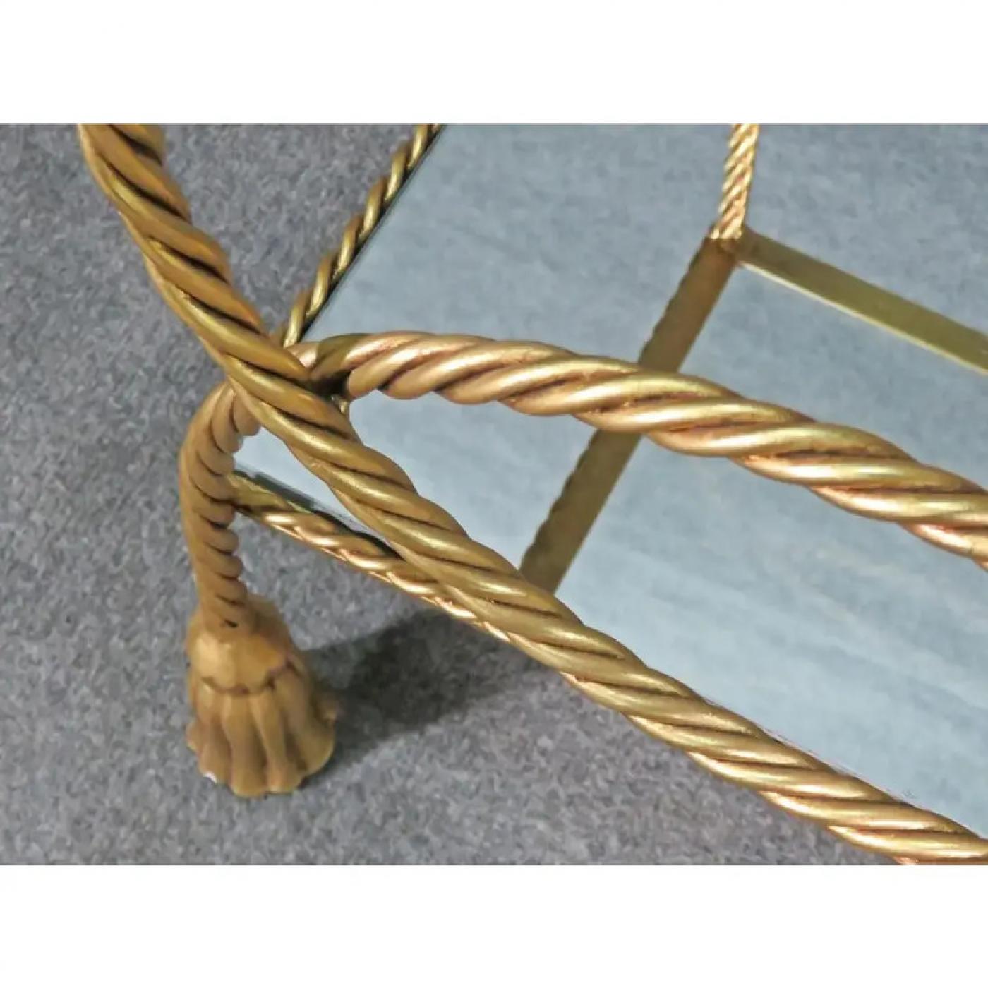 Mid Century Hollywood Regency Gilt Metal Glass Top Two Tier Side Table