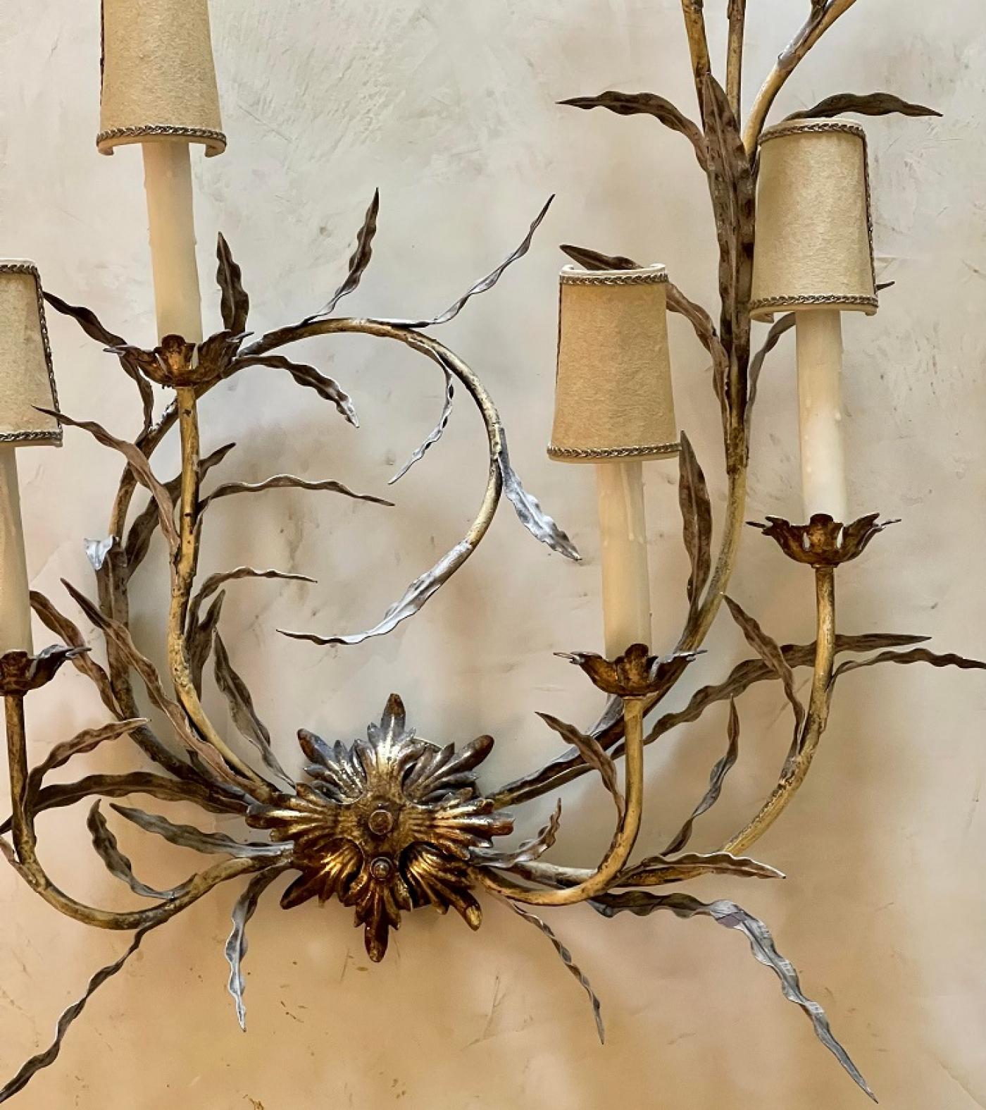 Mid Century Hollywood Regency Sconces White Gold Metal Leaf Sconces - a ...