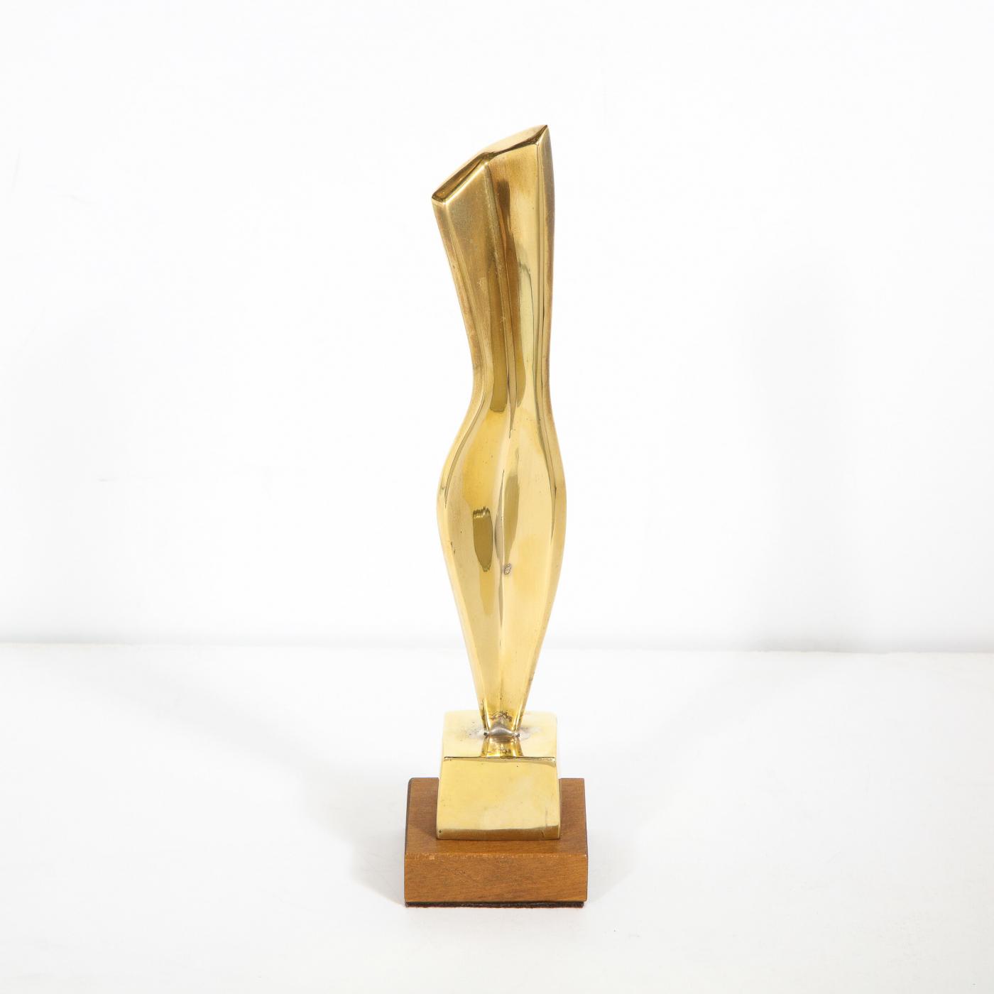 Mid-Century Modern Abstract Hourglass Form Brass Sculpture by Moshe Ziffer