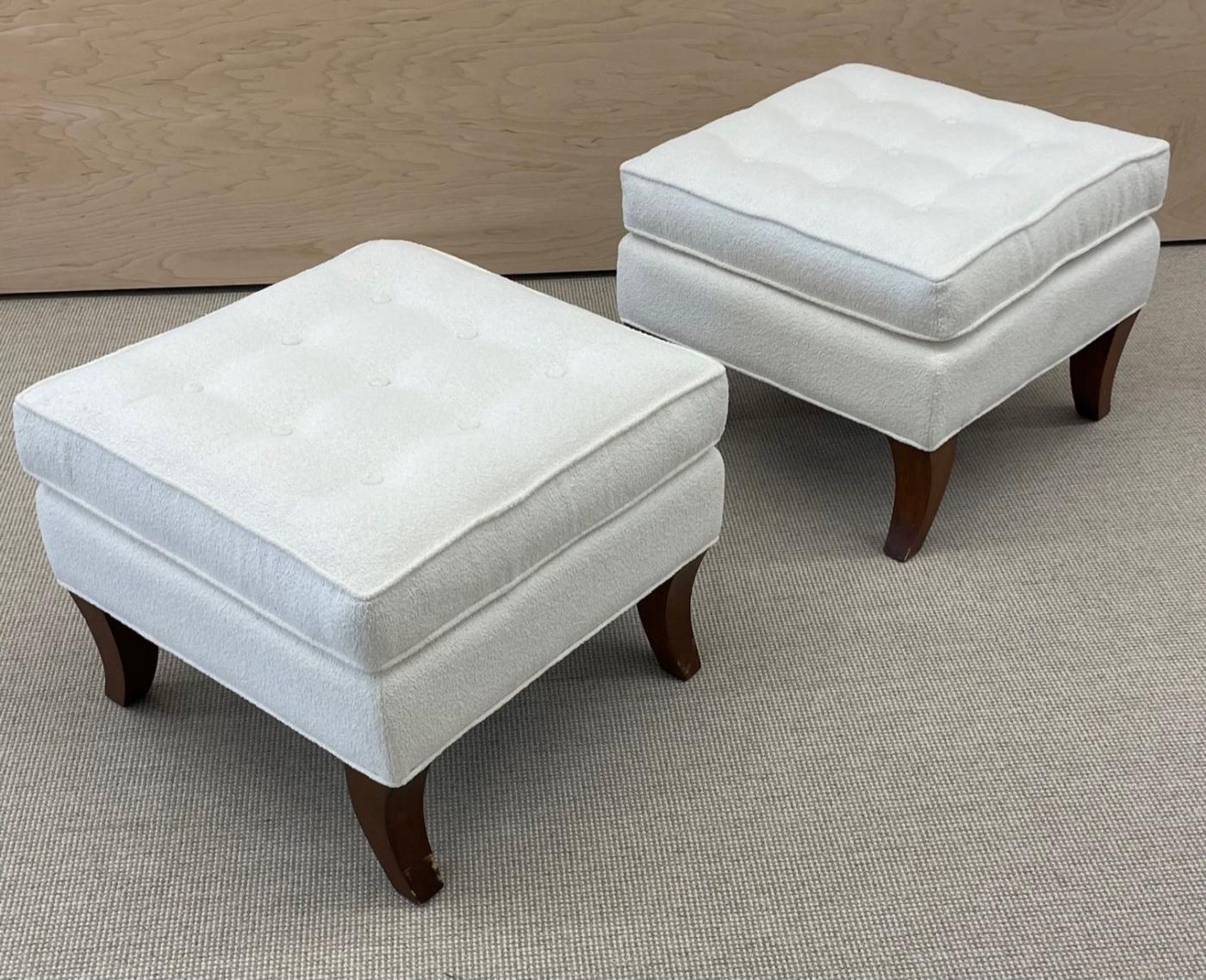 Mid-Century Modern American Designer Tufted Ottomans, Stools, Walnut ...