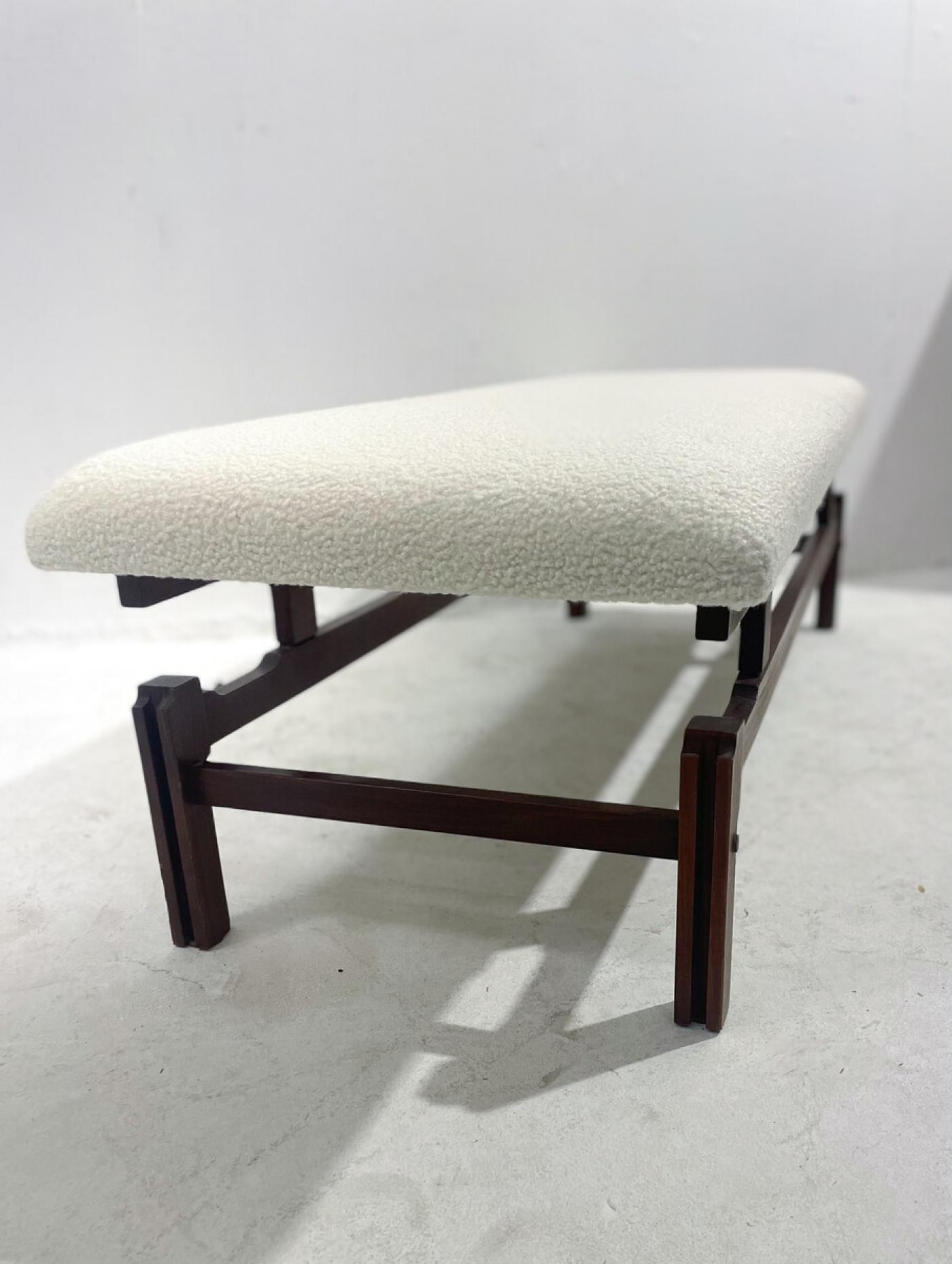 Mid Century Modern Bench in White Boucle