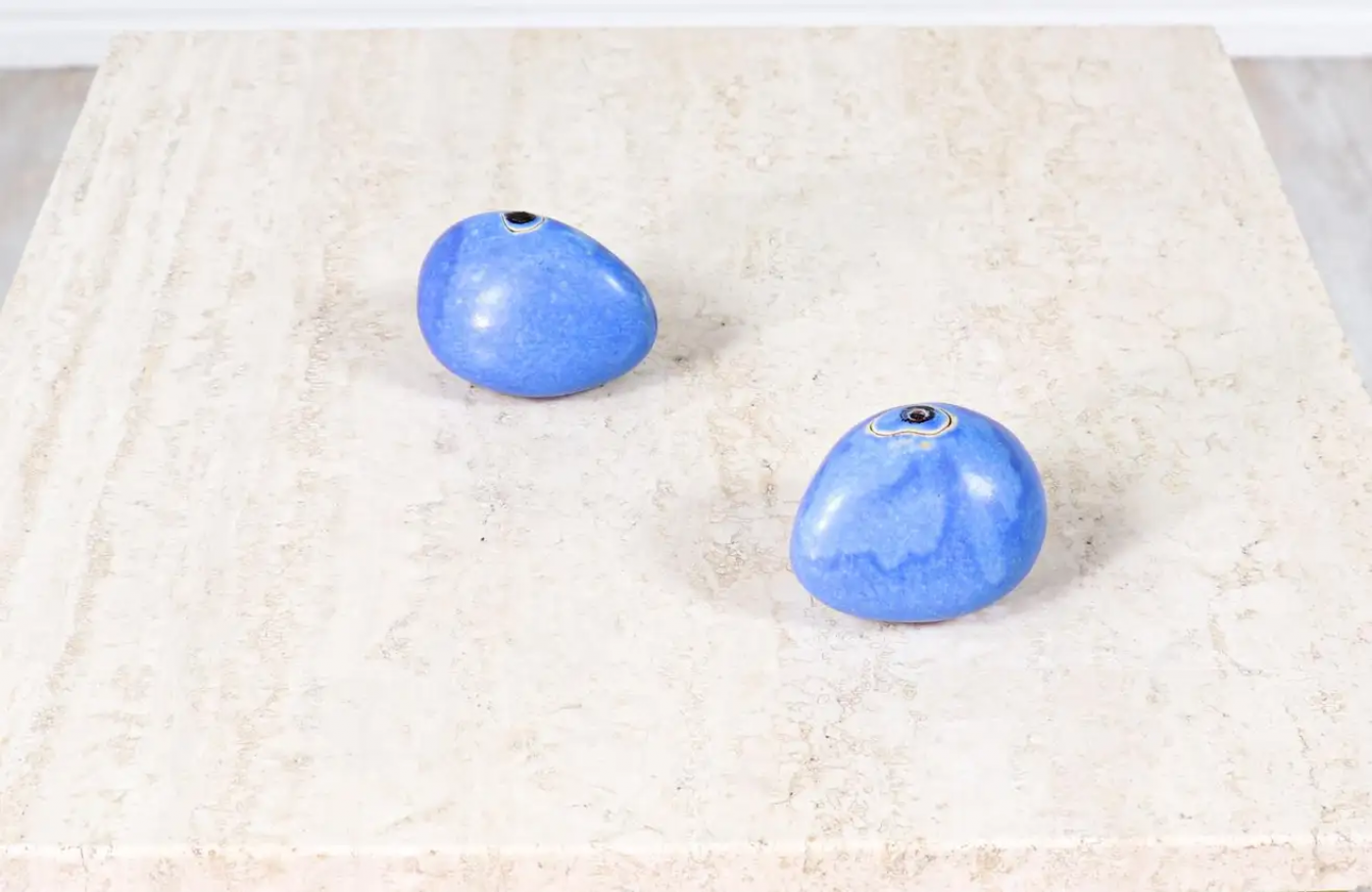 Mid-Century Modern Blue Glazed Ceramic Weed Pot Vases