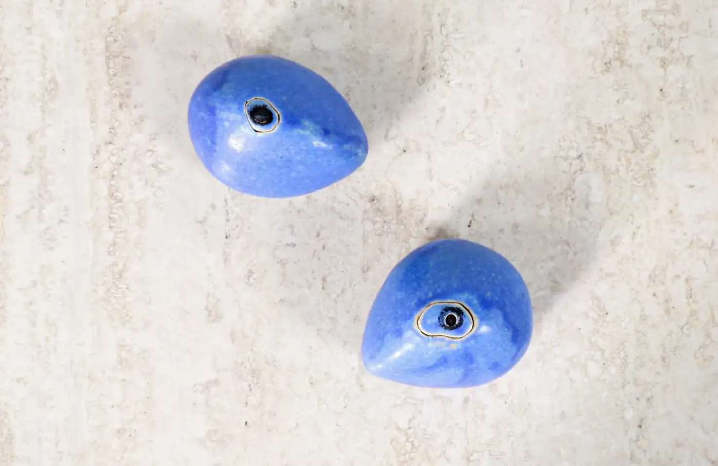 Mid-Century Modern Blue Glazed Ceramic Weed Pot Vases