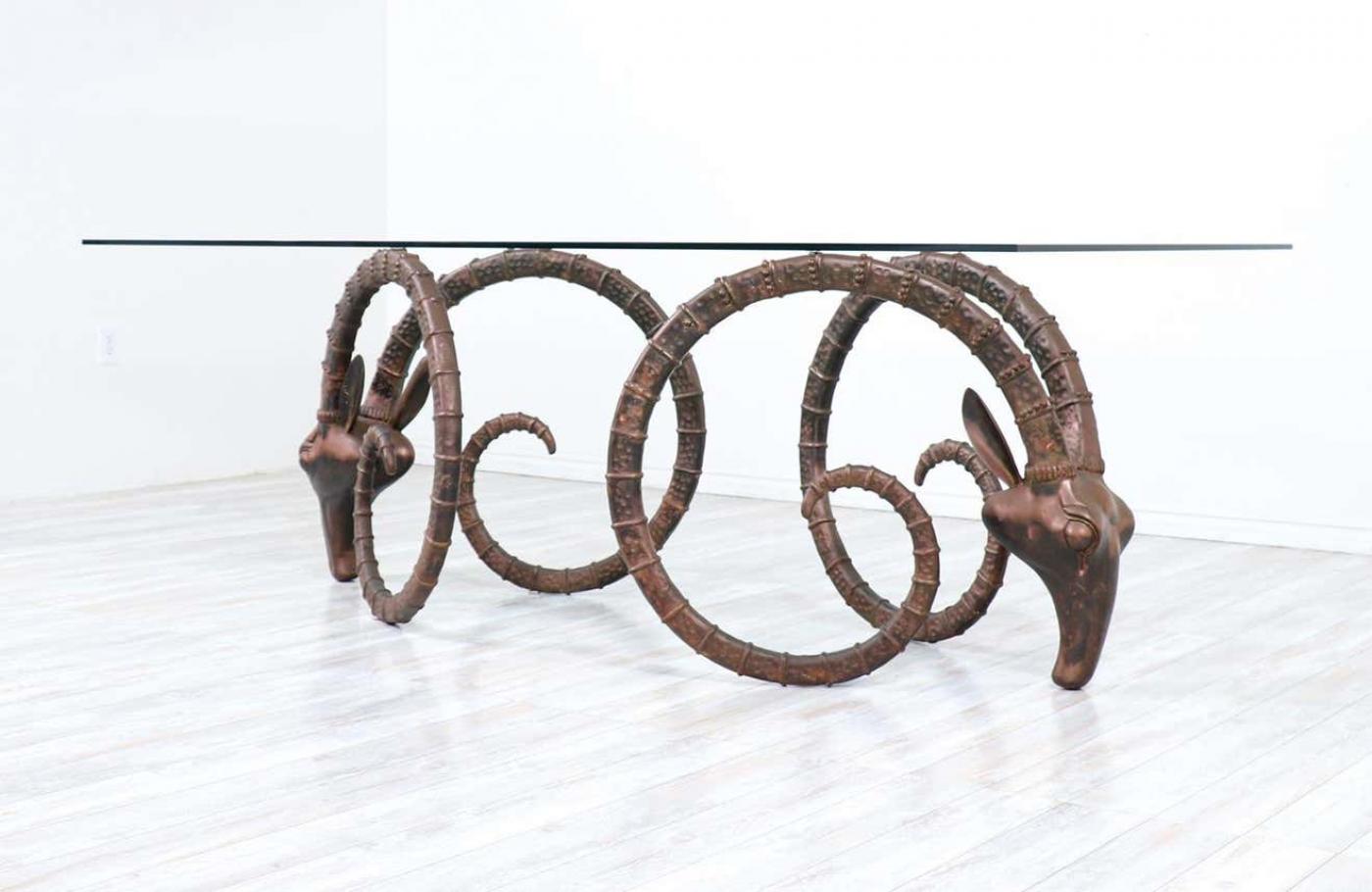 Mid-Century Modern Bronze Rams Head Ibex Dining Table