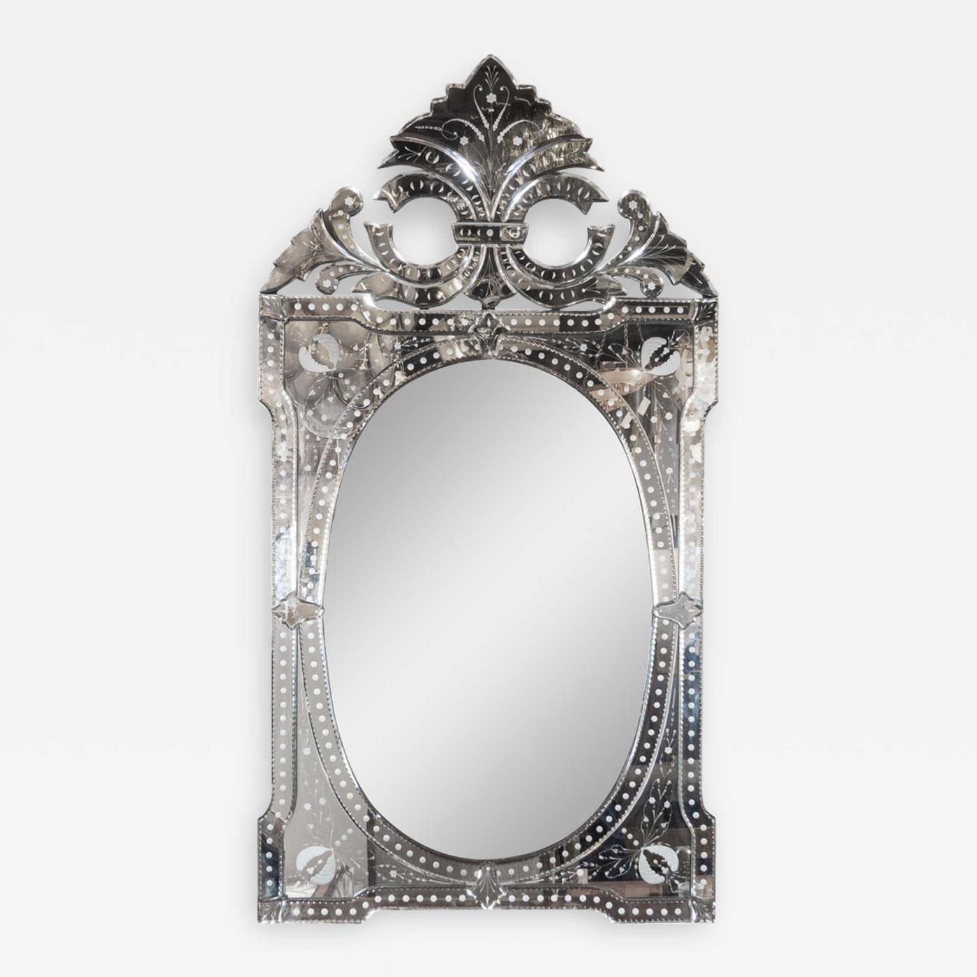 Mid-Century Modern Cartouche Form Venetian Mirror with Chain Bevel ...