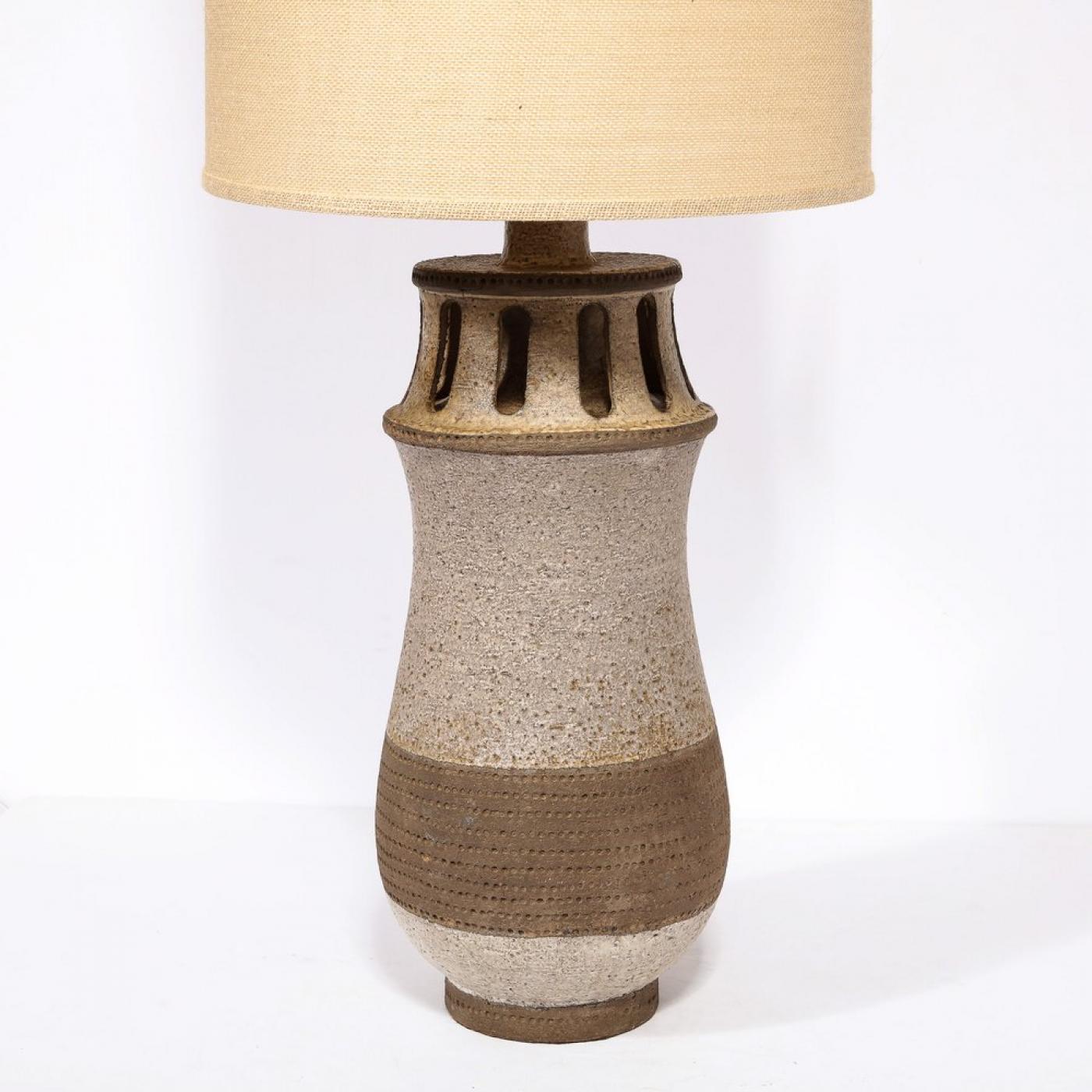 Mid-Century Modern Ceramic Table Lamp with Arcade Detailing and Raw ...