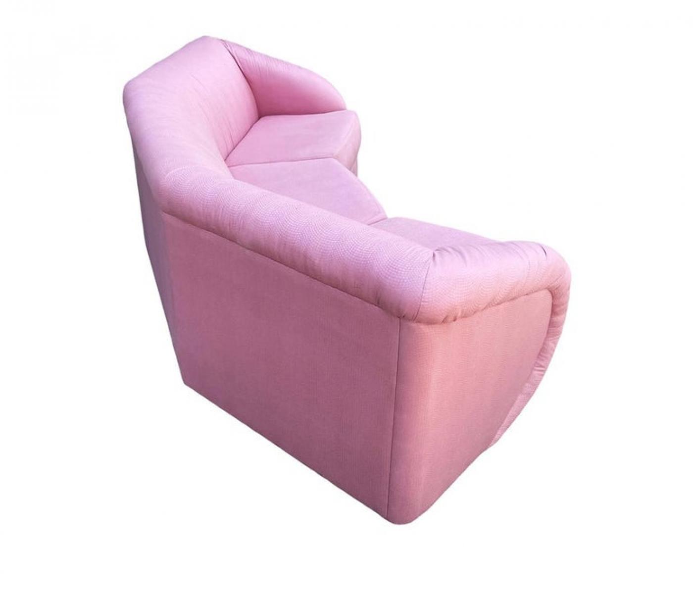Mid-Century Modern Curved Octagonal Sofa in Pink with Sculptural Arms