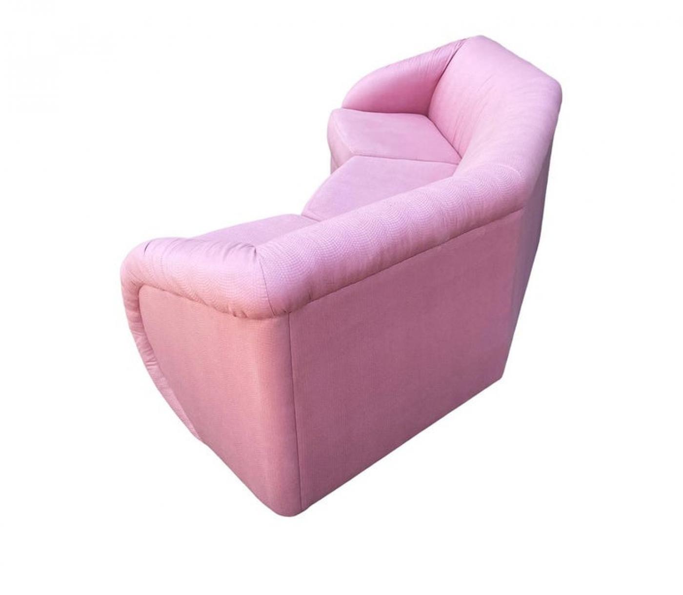 Mid-Century Modern Curved Octagonal Sofa in Pink with Sculptural Arms