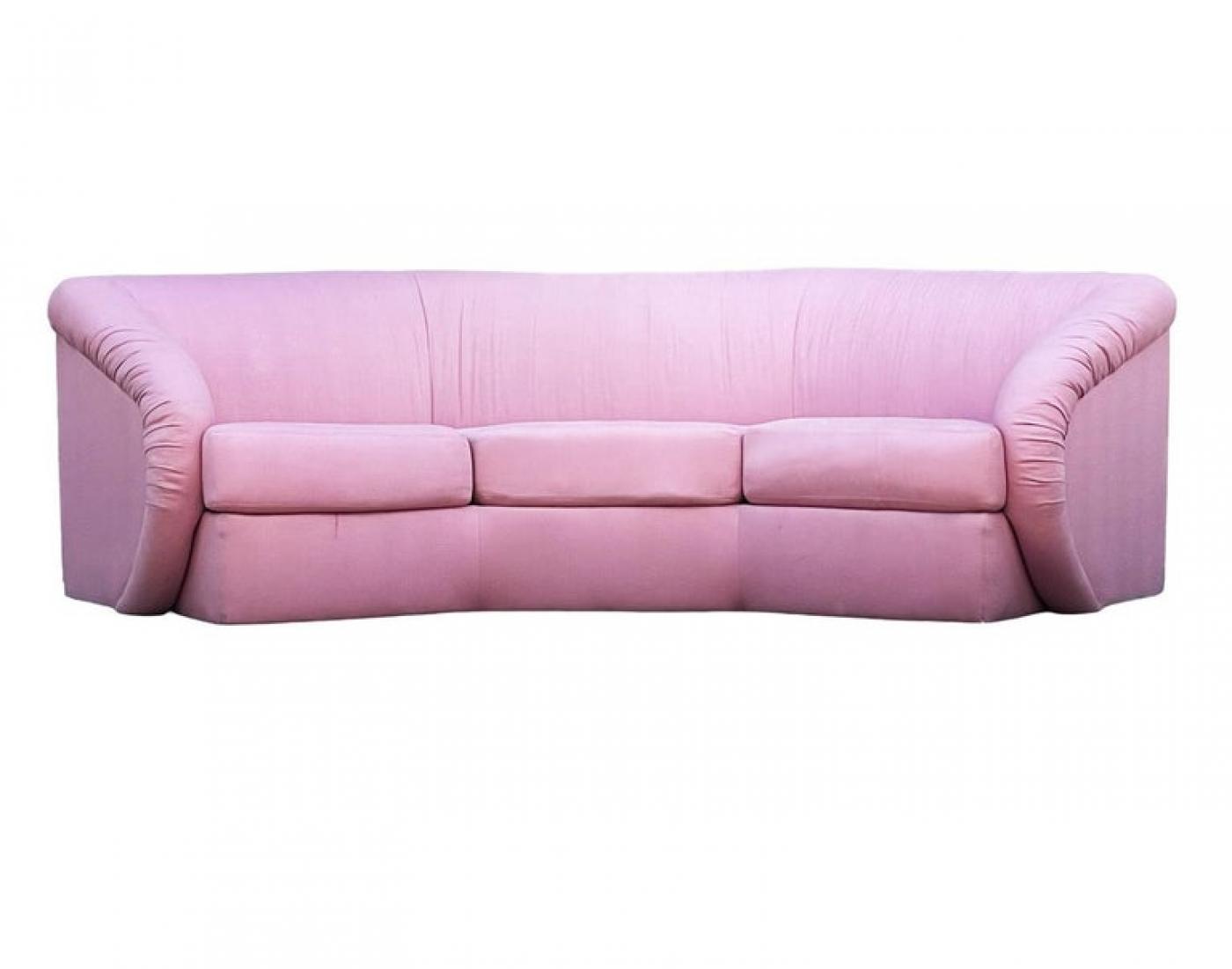 Mid-Century Modern Curved Octagonal Sofa in Pink with Sculptural Arms