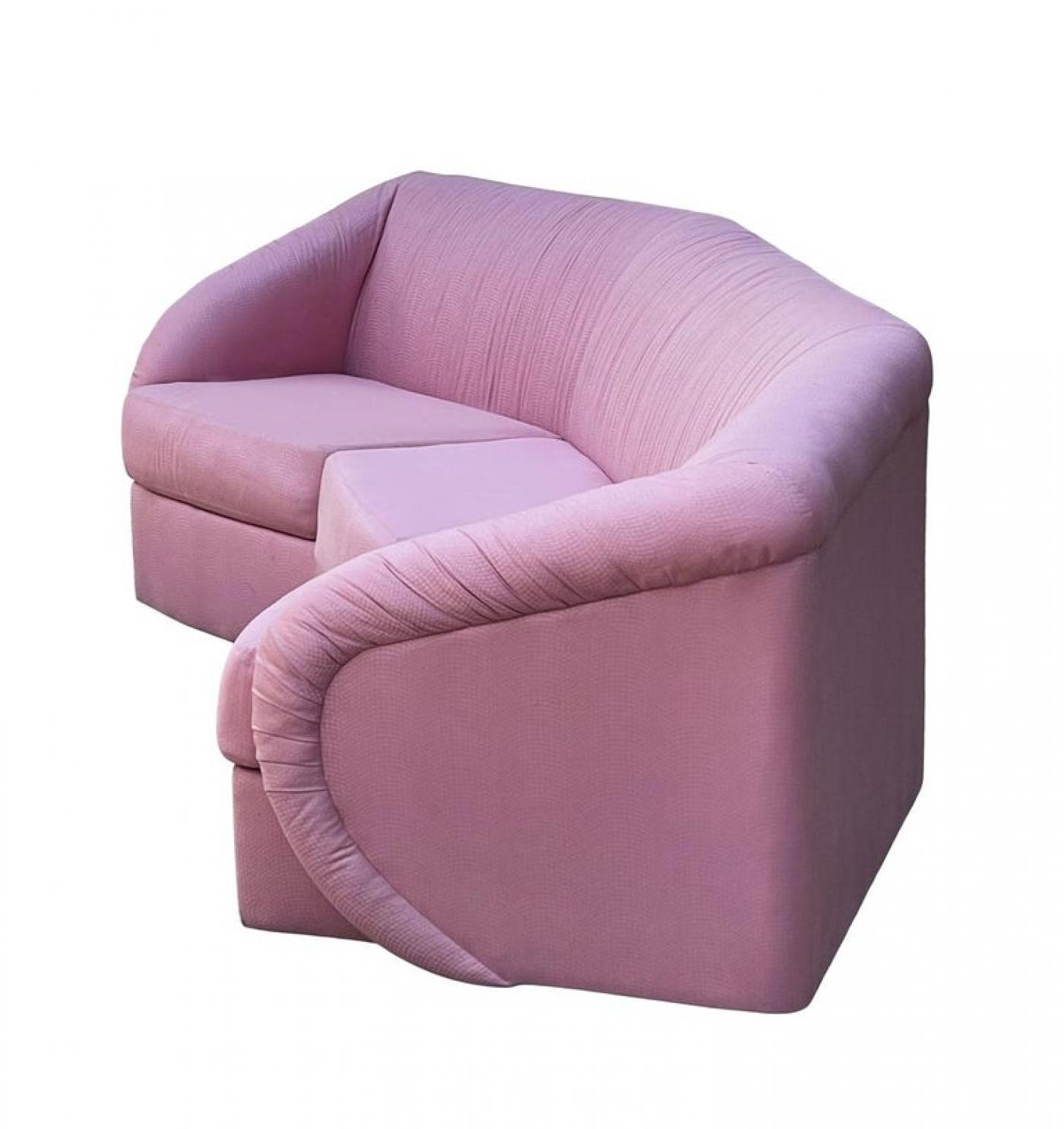Mid-Century Modern Curved Octagonal Sofa in Pink with Sculptural Arms