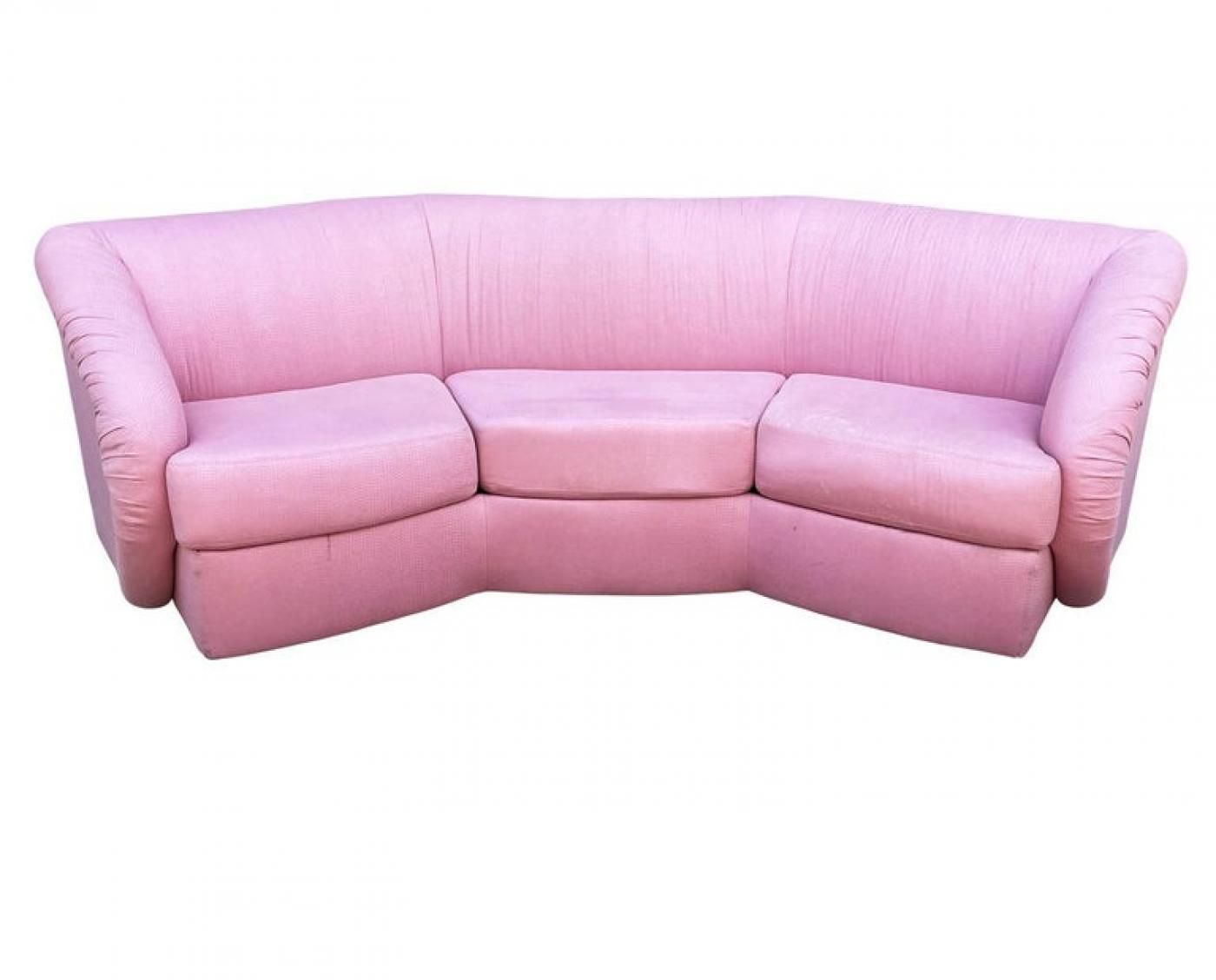 Mid-Century Modern Curved Octagonal Sofa in Pink with Sculptural Arms