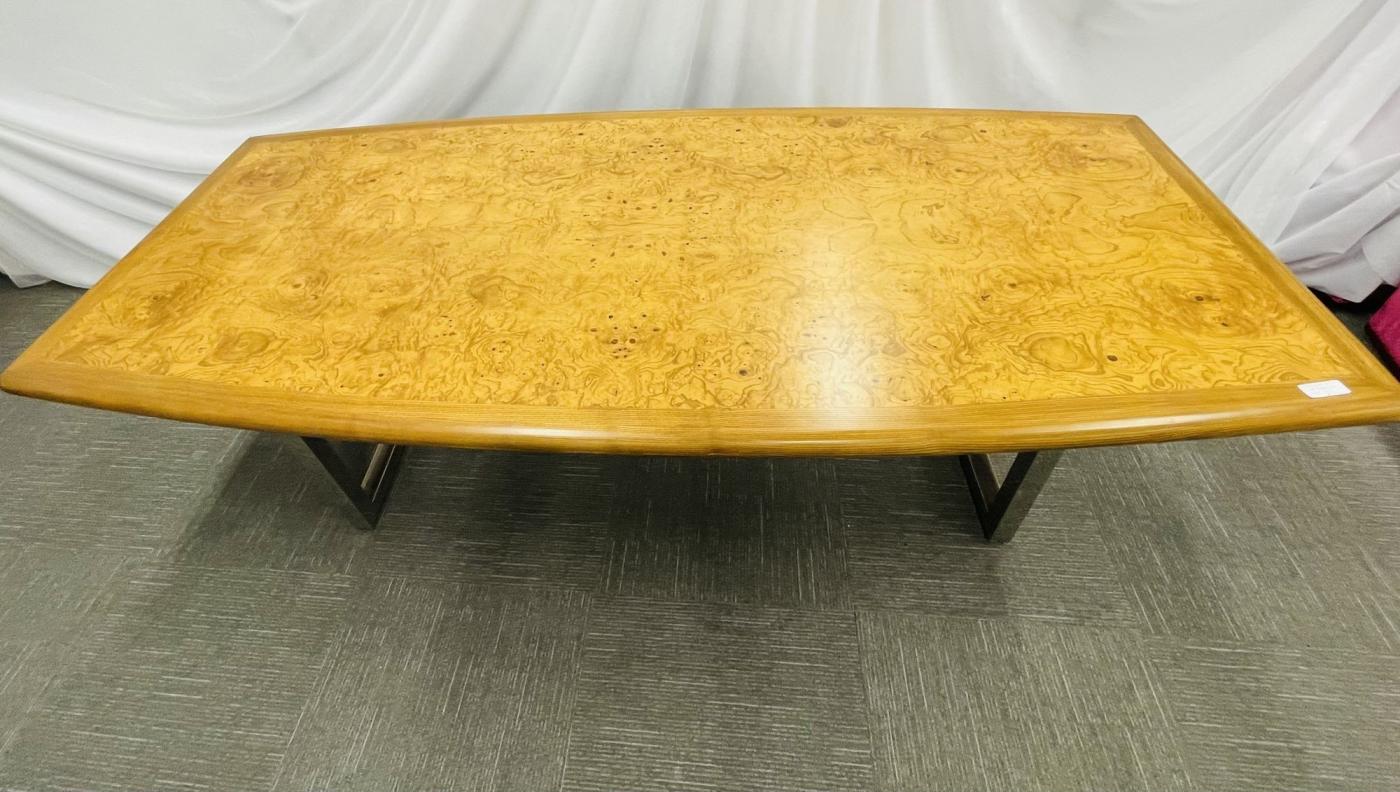 Mid-Century Modern Dining / Conference Table, Burl Wood, Chrome ...