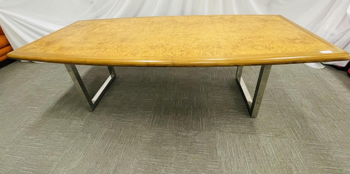 Mid-Century Modern Dining / Conference Table, Burl Wood, Chrome ...