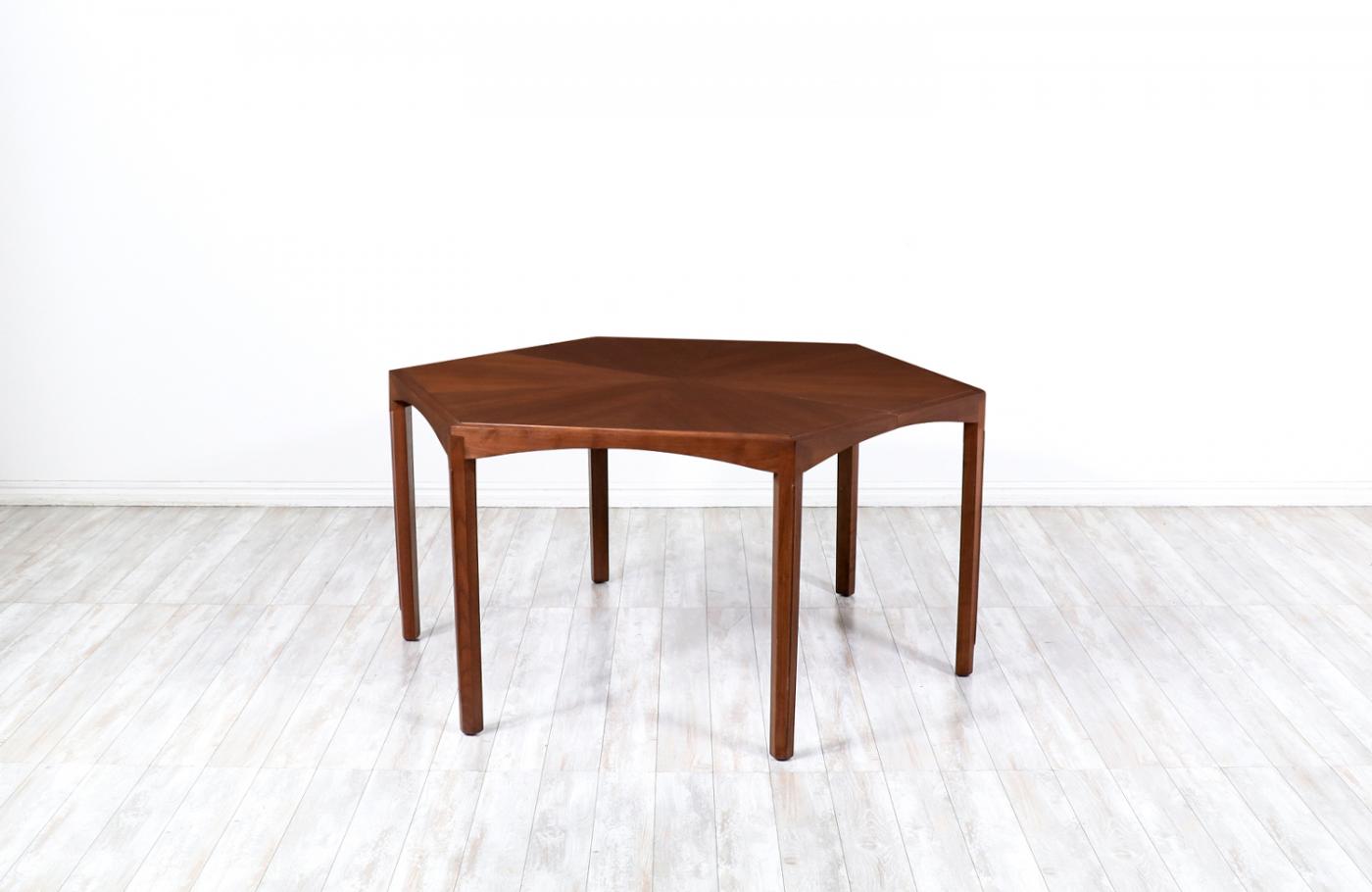 Mid-Century Modern Expanding Hexagonal Walnut Dining Table