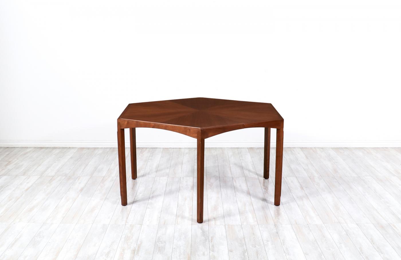 Mid-Century Modern Expanding Hexagonal Walnut Dining Table