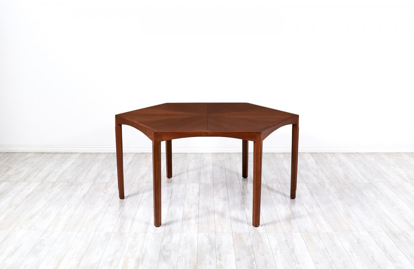 Mid-Century Modern Expanding Hexagonal Walnut Dining Table