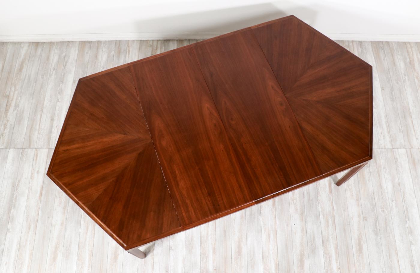 Mid-Century Modern Expanding Hexagonal Walnut Dining Table