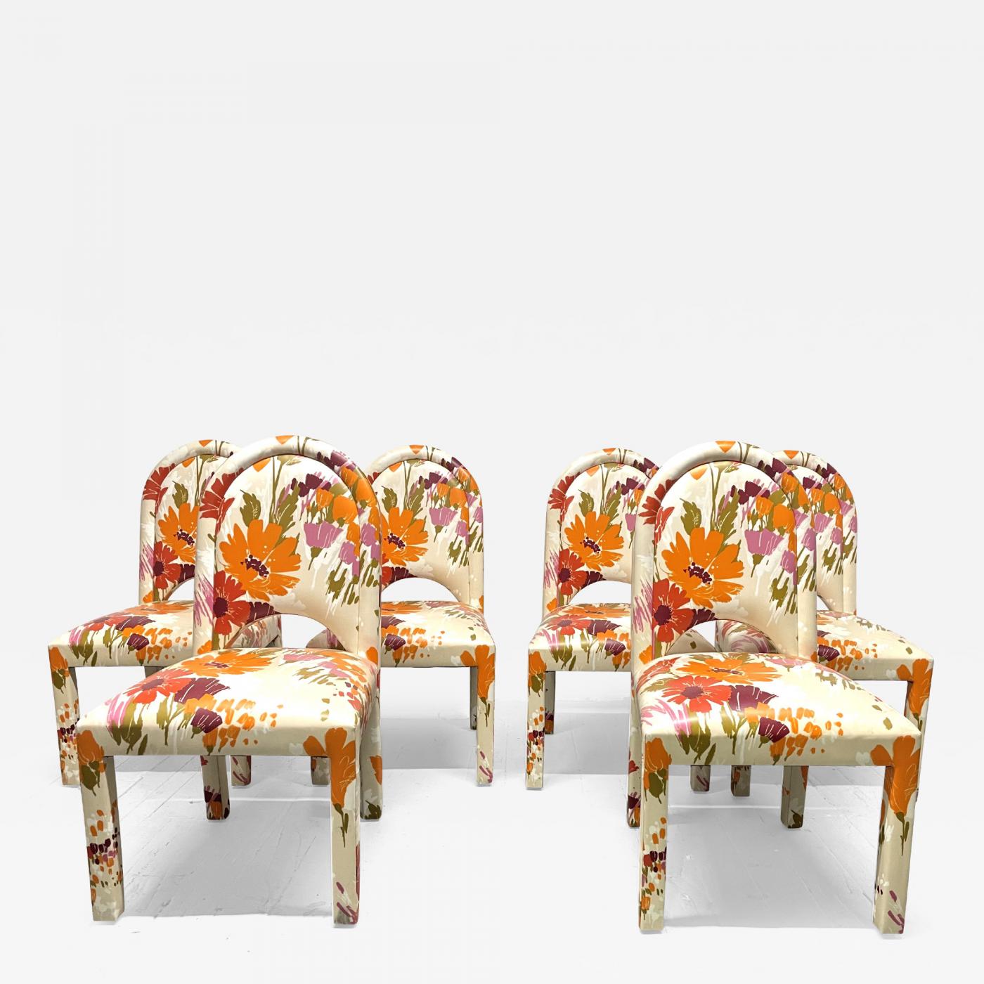 Mid Century Modern Floral Dining Chairs Set of 6
