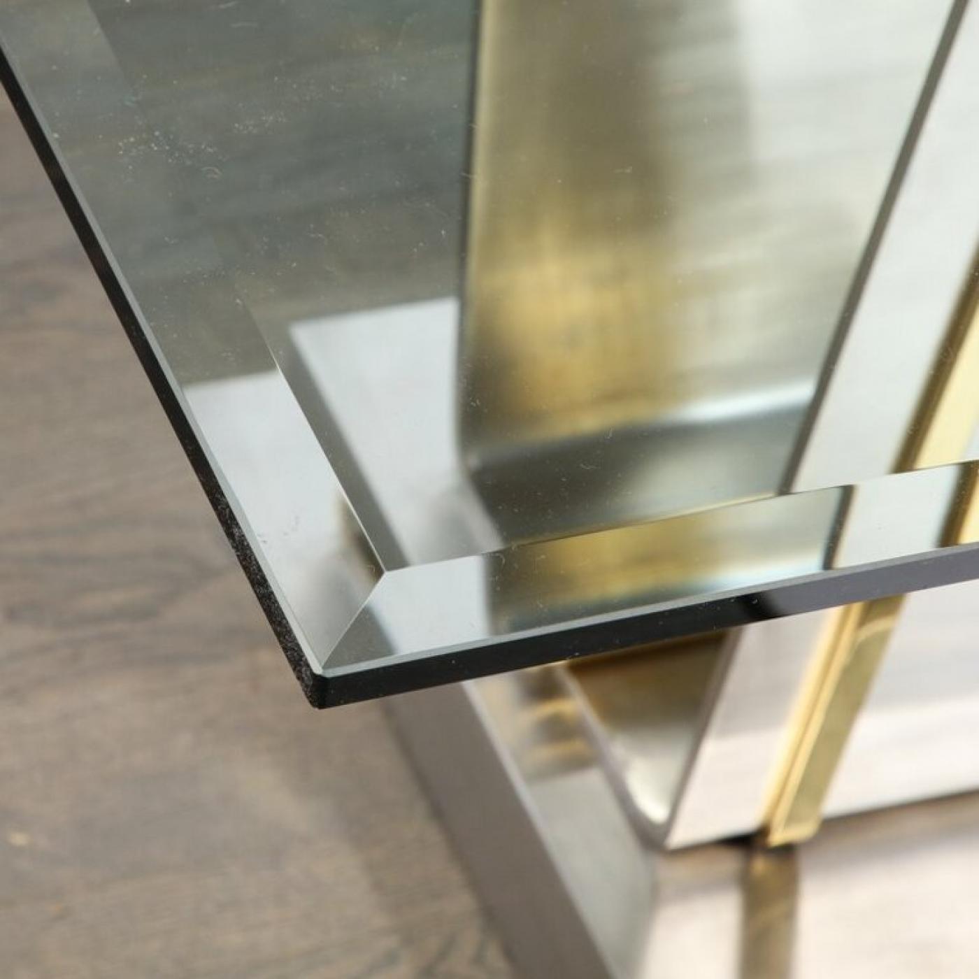 Mid-Century Modern Glass Top Table w/ Polished Brass & Brushed Nickel ...