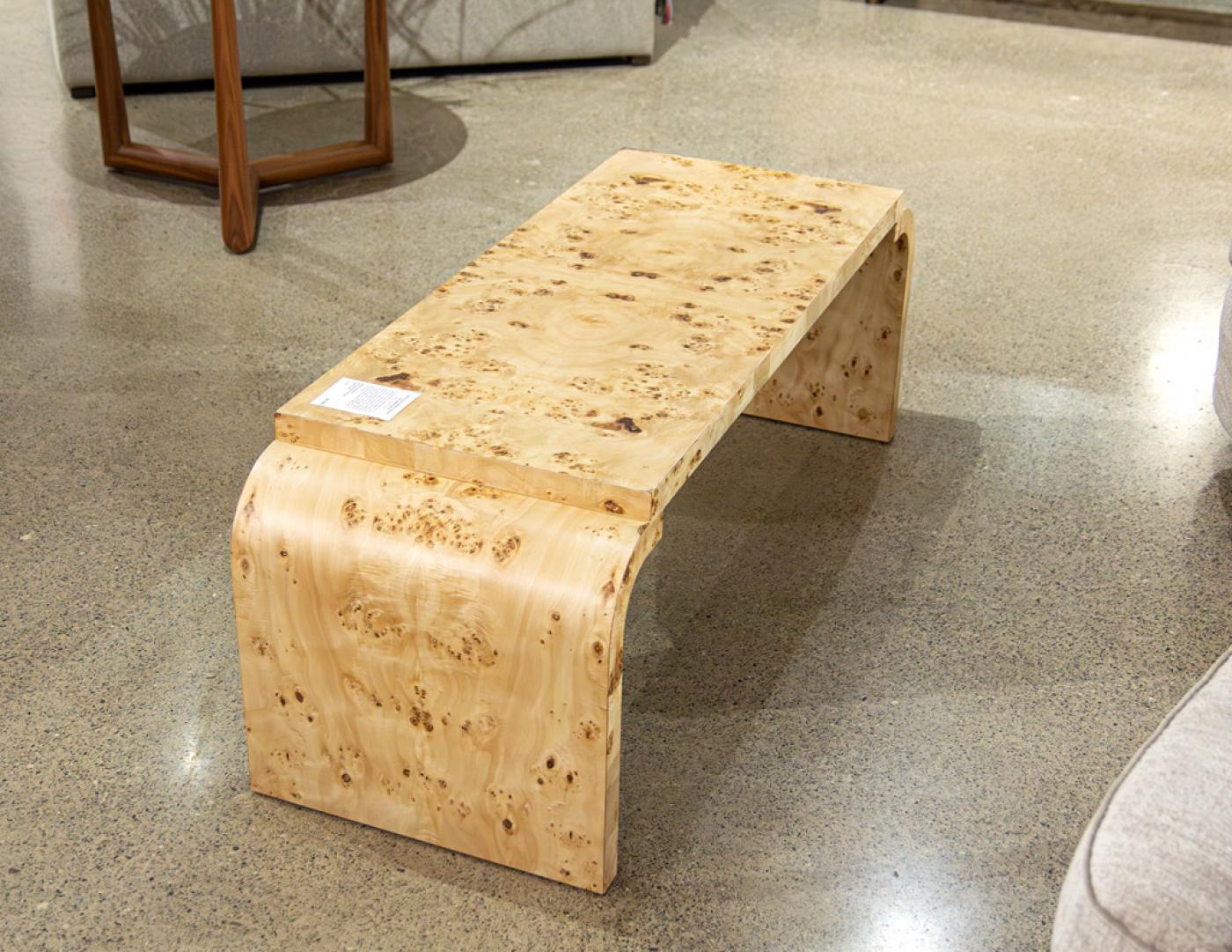 Mid-Century Modern Inspired Burl Walnut Bench