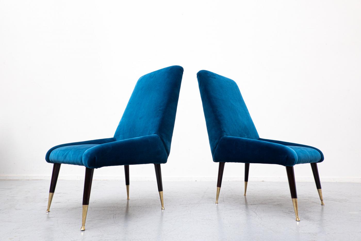 Mid Century Modern Italian Seating Set in Blue Velvet
