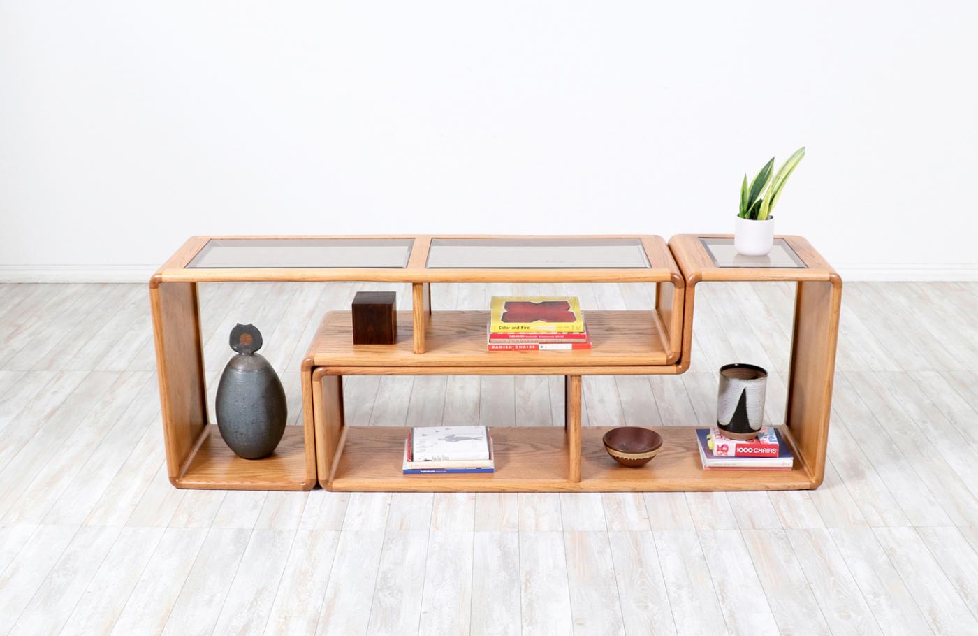 Mid-Century Modern Modular Oak & Glass Bookshelves
