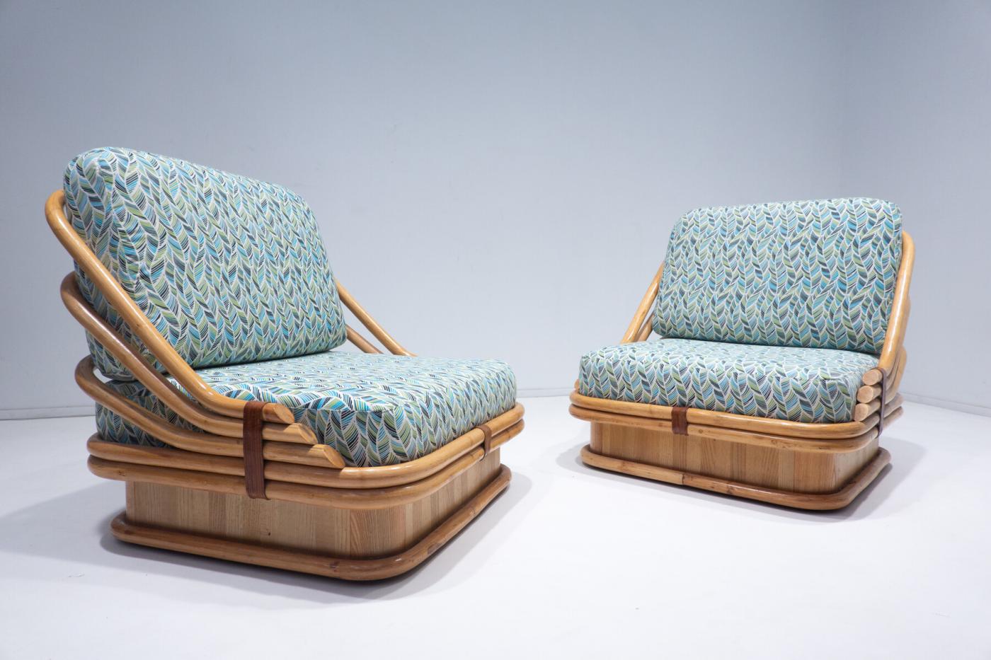 Mid Century Modern Pair of Rattan Armchairs