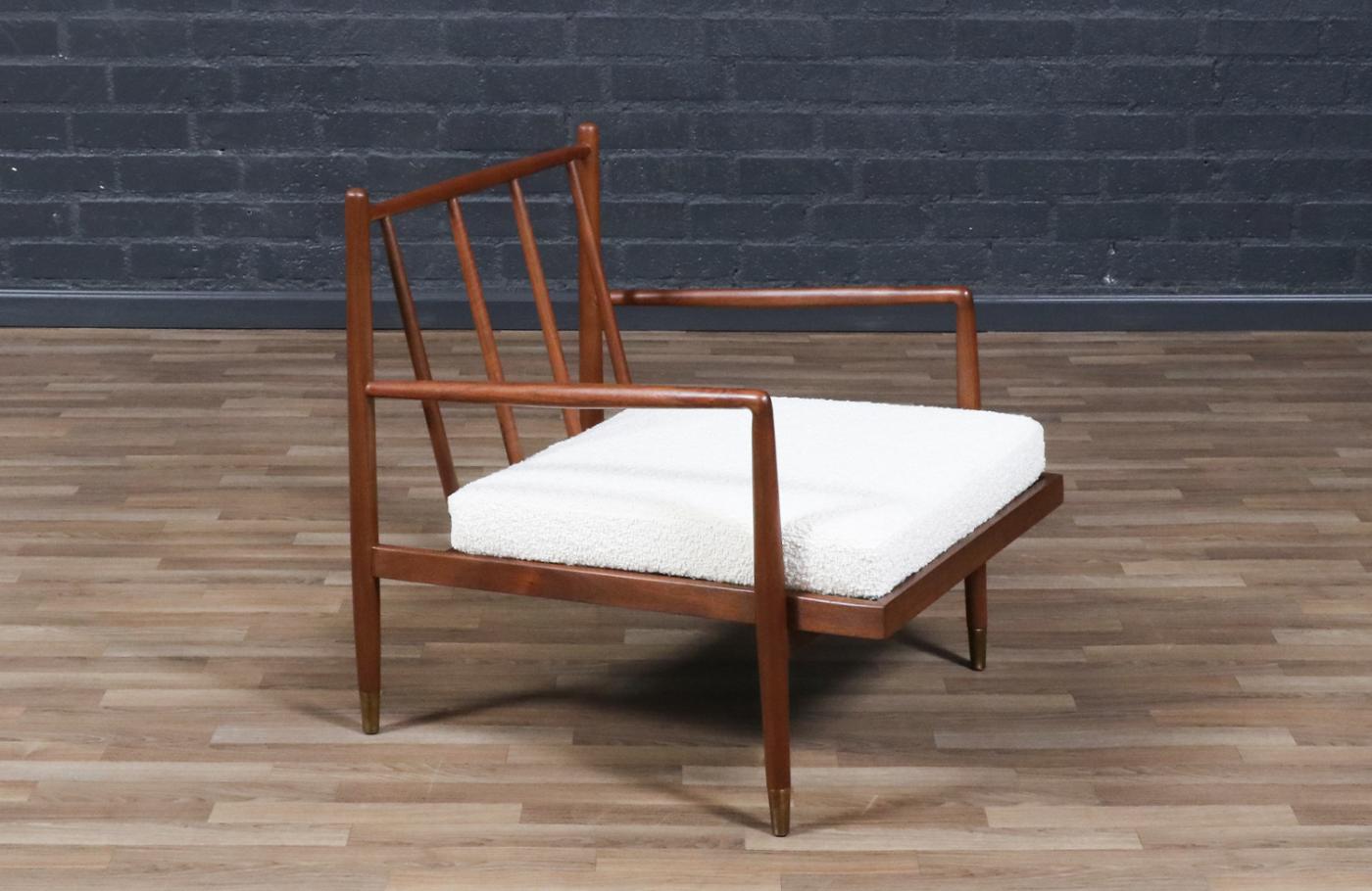 Mid-Century Modern Sculpted Walnut Lounge Chair w/ Brass Sabots