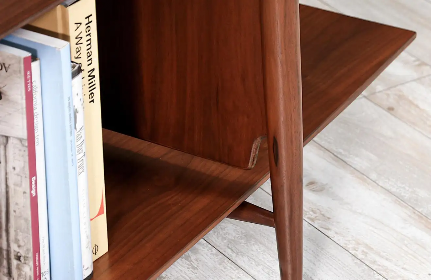Mid-Century Modern Sculpted Walnut Tier Bookshelf