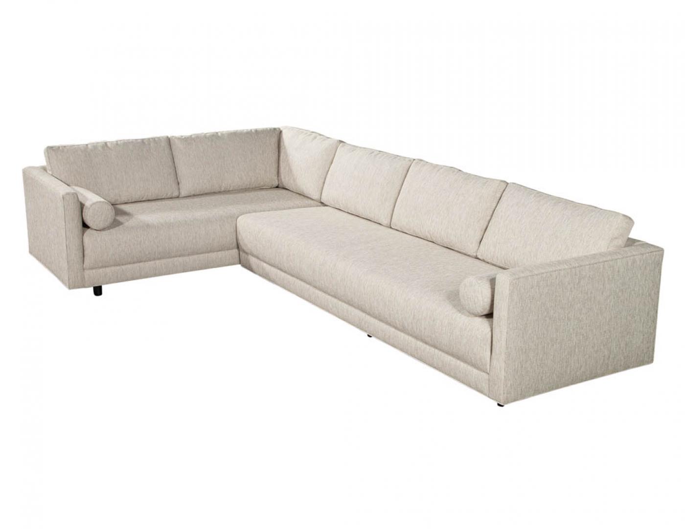 Mid-Century Modern Sectional Sofa in Textured Linen