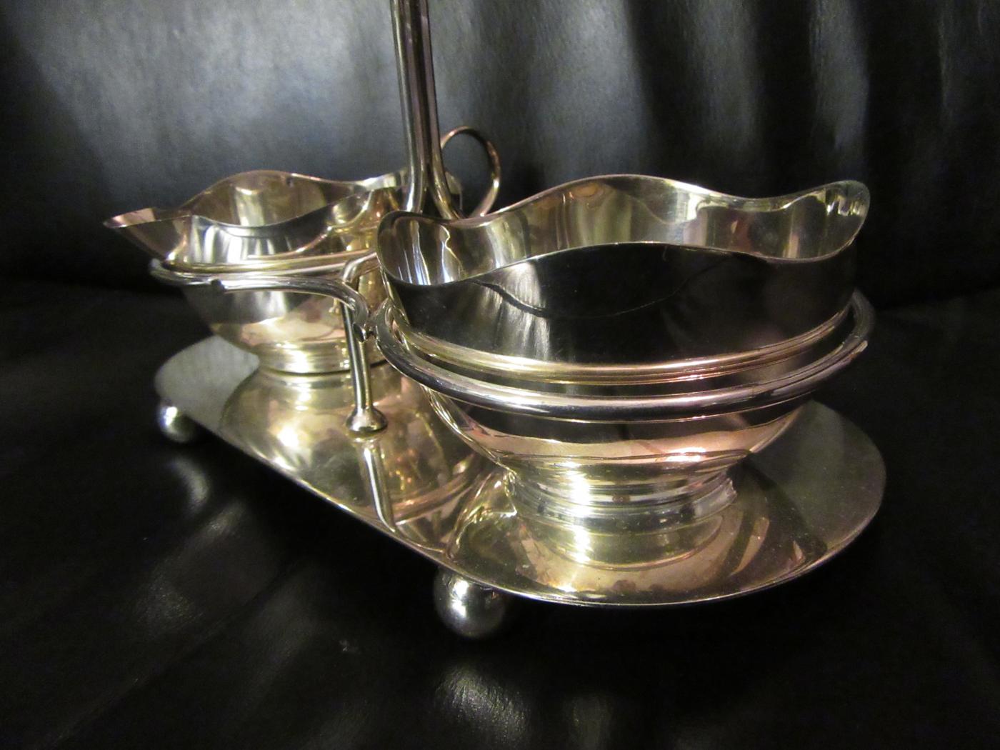 Mid-Century Modern Silverplate Sugar and Creamer in Rack Holder, EPNS